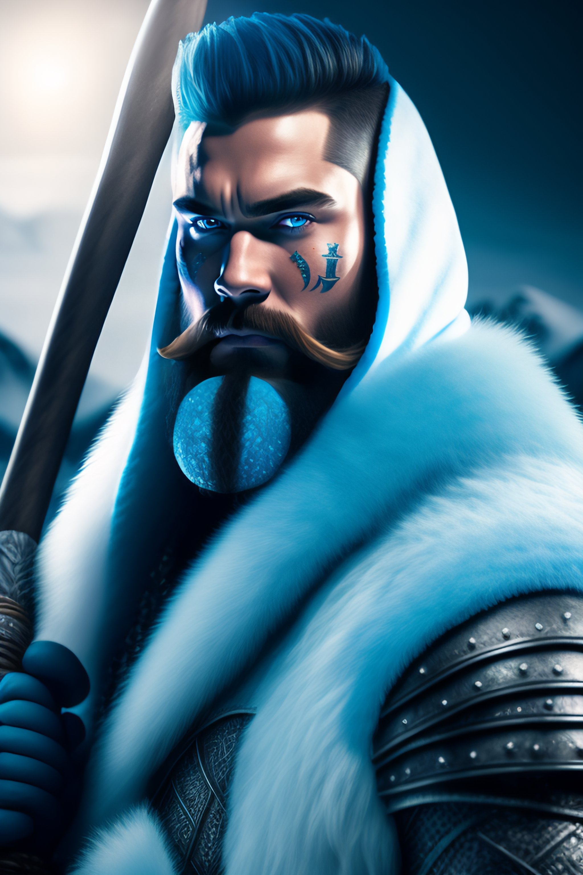 Lexica - Frost giant rune tribal head tattoos, ice blue beard, wearing ...