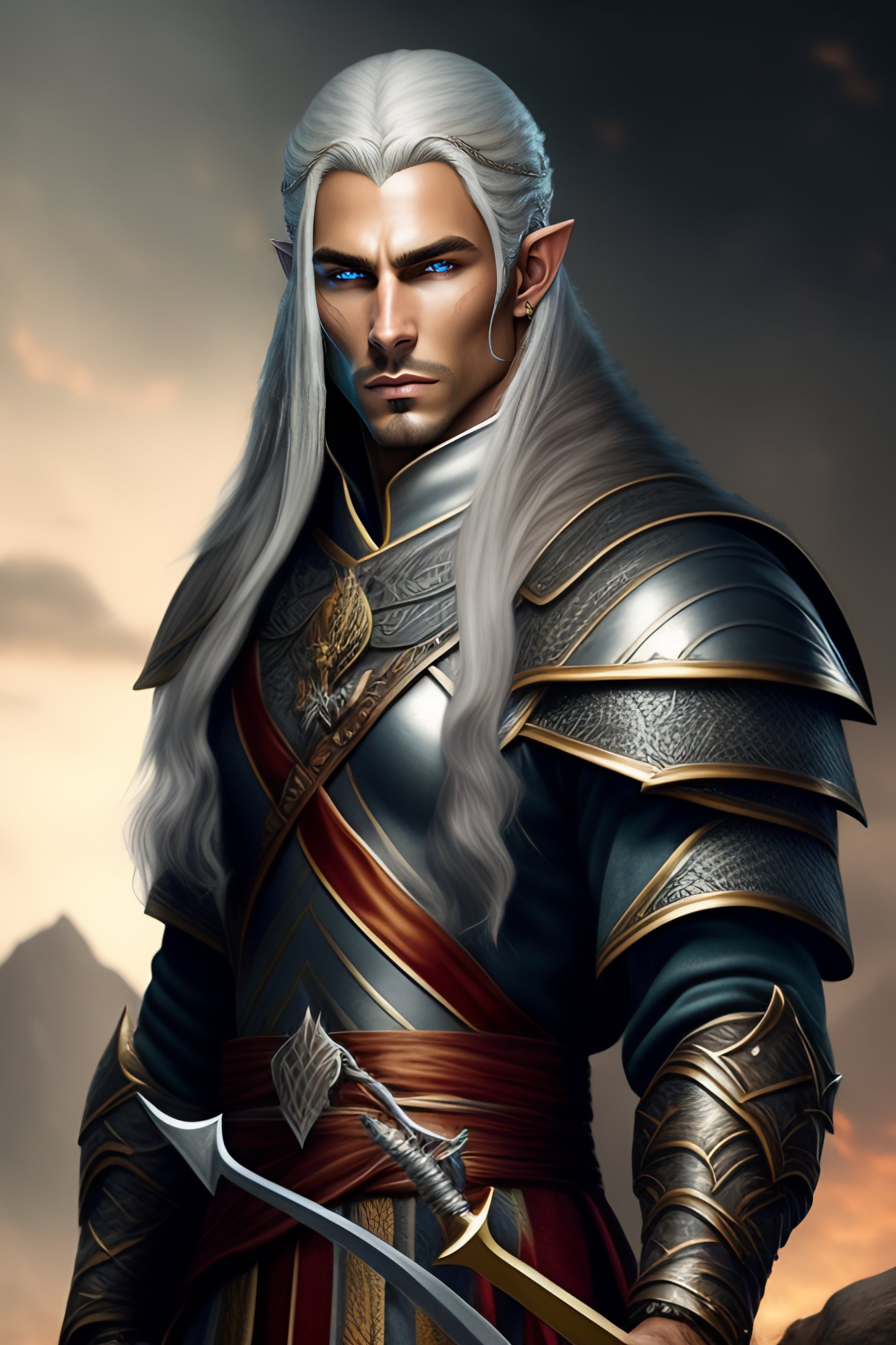 Lexica - High elf male silver hair with Double bladed scimitar