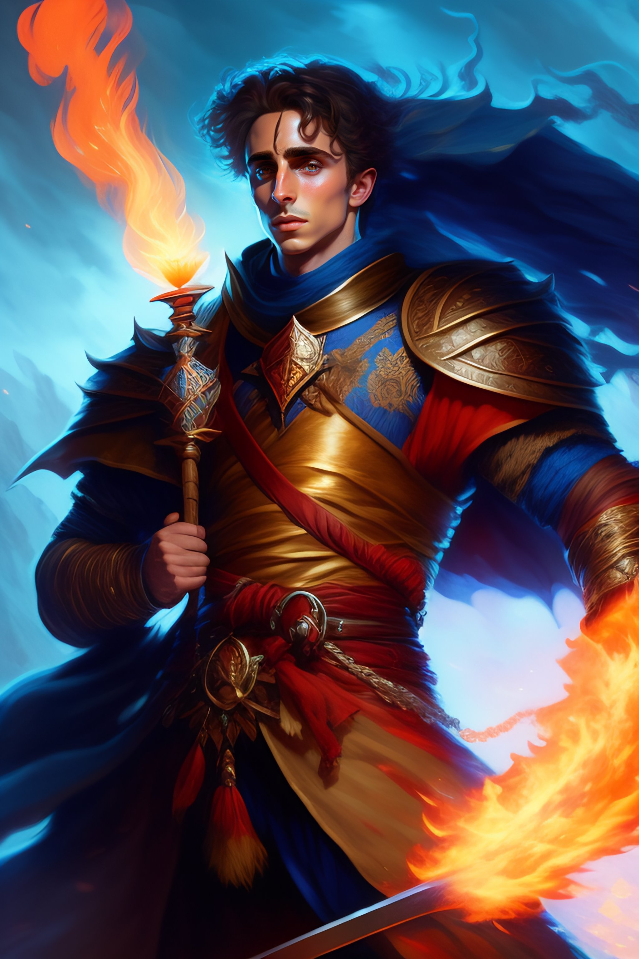 Lexica - A pyromancer looking like Timothy chalamet wearing peasant ...