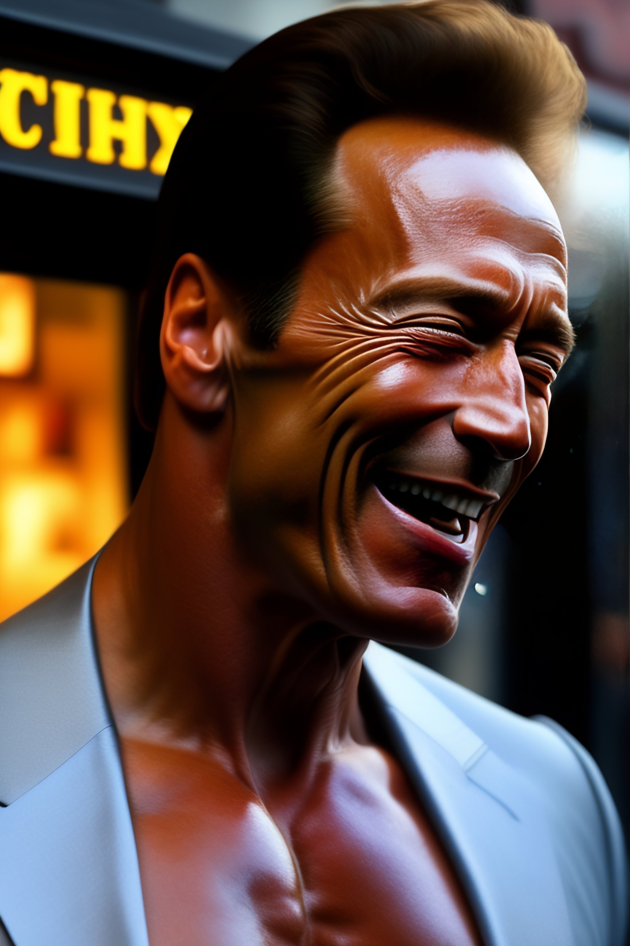 Lexica - Arnold schwartzenegger crying in front of a bagel shop in montreal