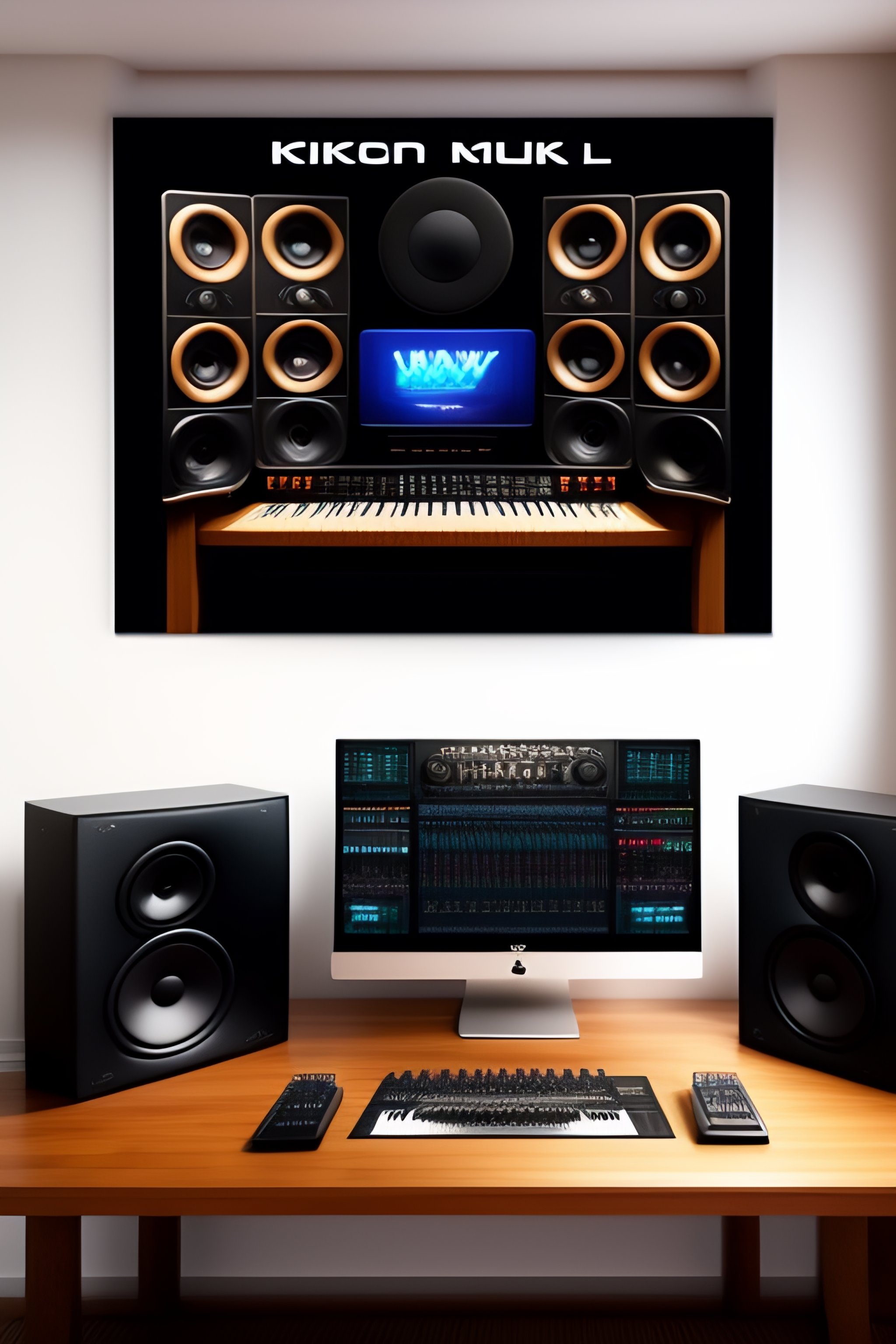 Lexica - Hip-hop music producer studio in 2030 with KMG on the wall as ...