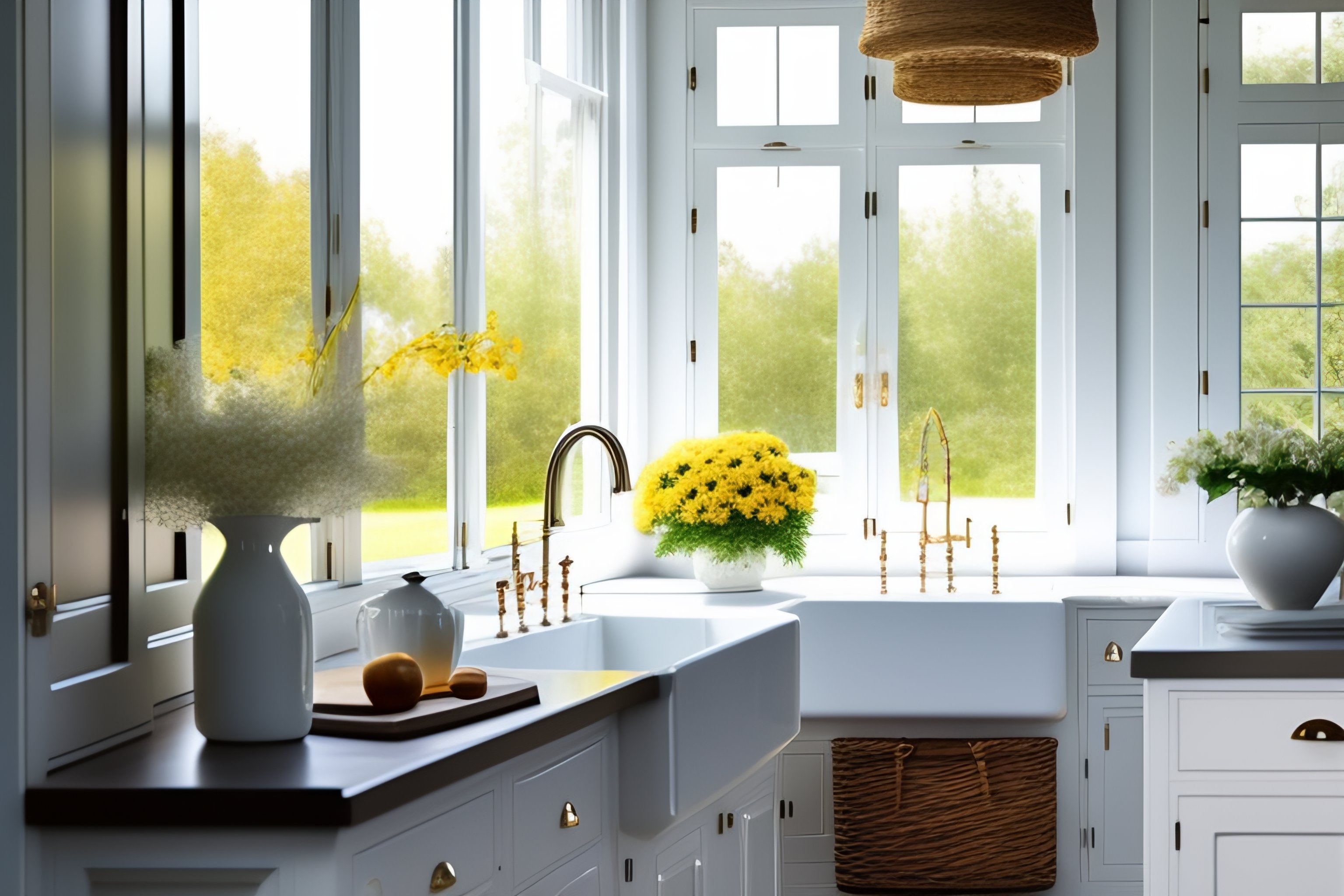 Lexica - Luxurious white kitchen farmhouse, big open windows ...