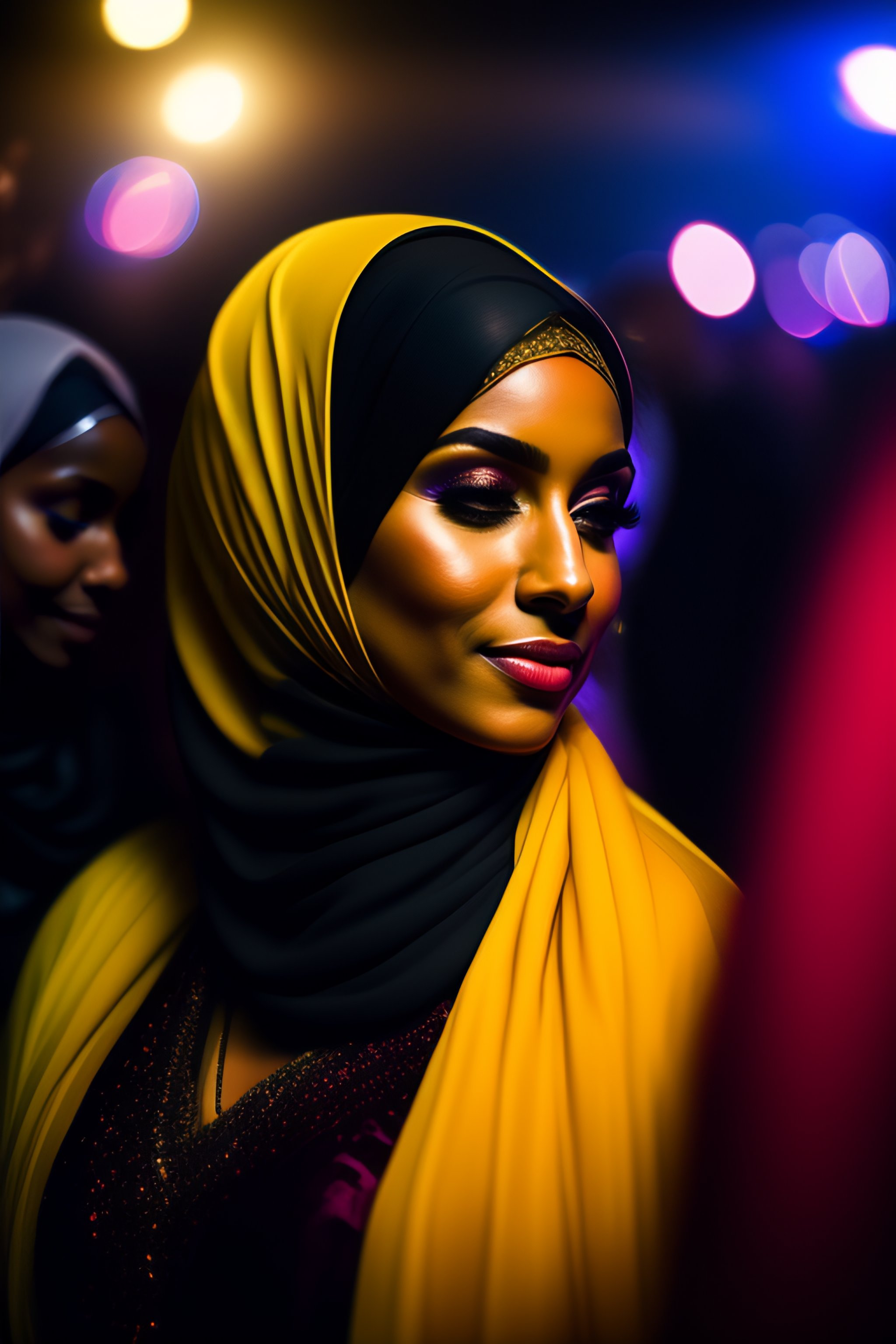Lexica - Muslim hijabi woman in the club dancing
