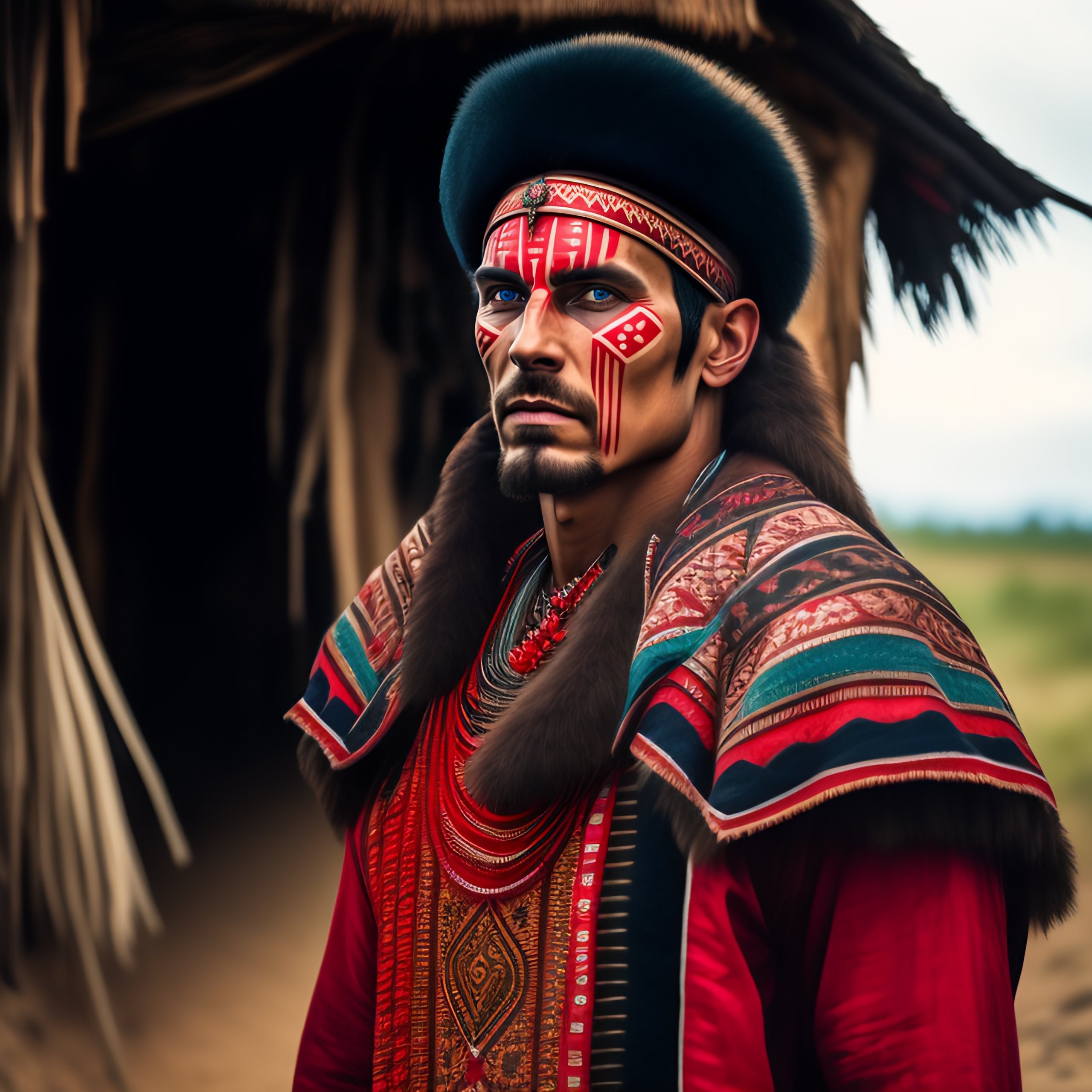 Lexica - Wide angle Environmental shot of slavic man in a tribal mask ...