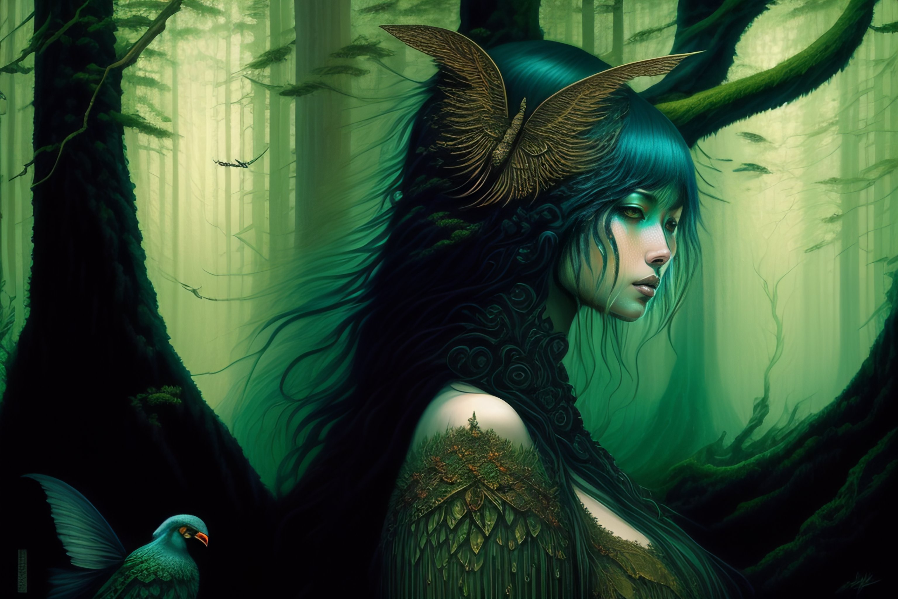 Lexica - A Harpy standing in a forest, hr giger, dark art by james jean ...