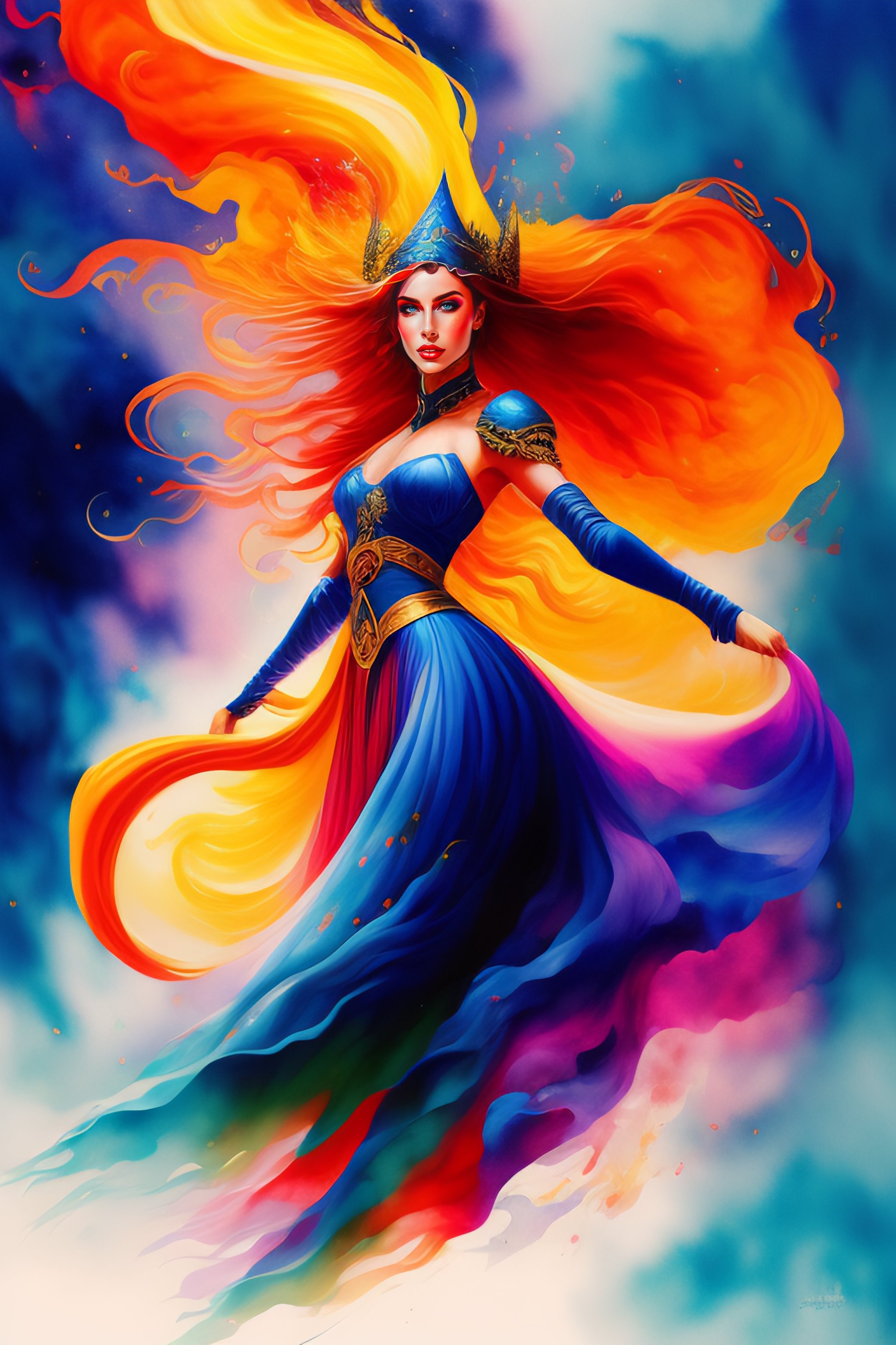 Lexica - Watercolor style, beautiful camil giorgi witch fighting demon ...