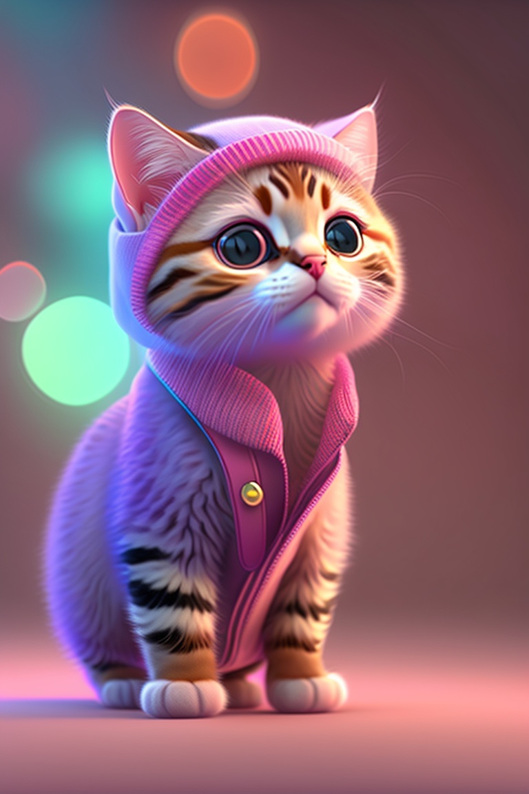 Lexica - Female baby cat, cute pixar style, pink lights, extremely ...