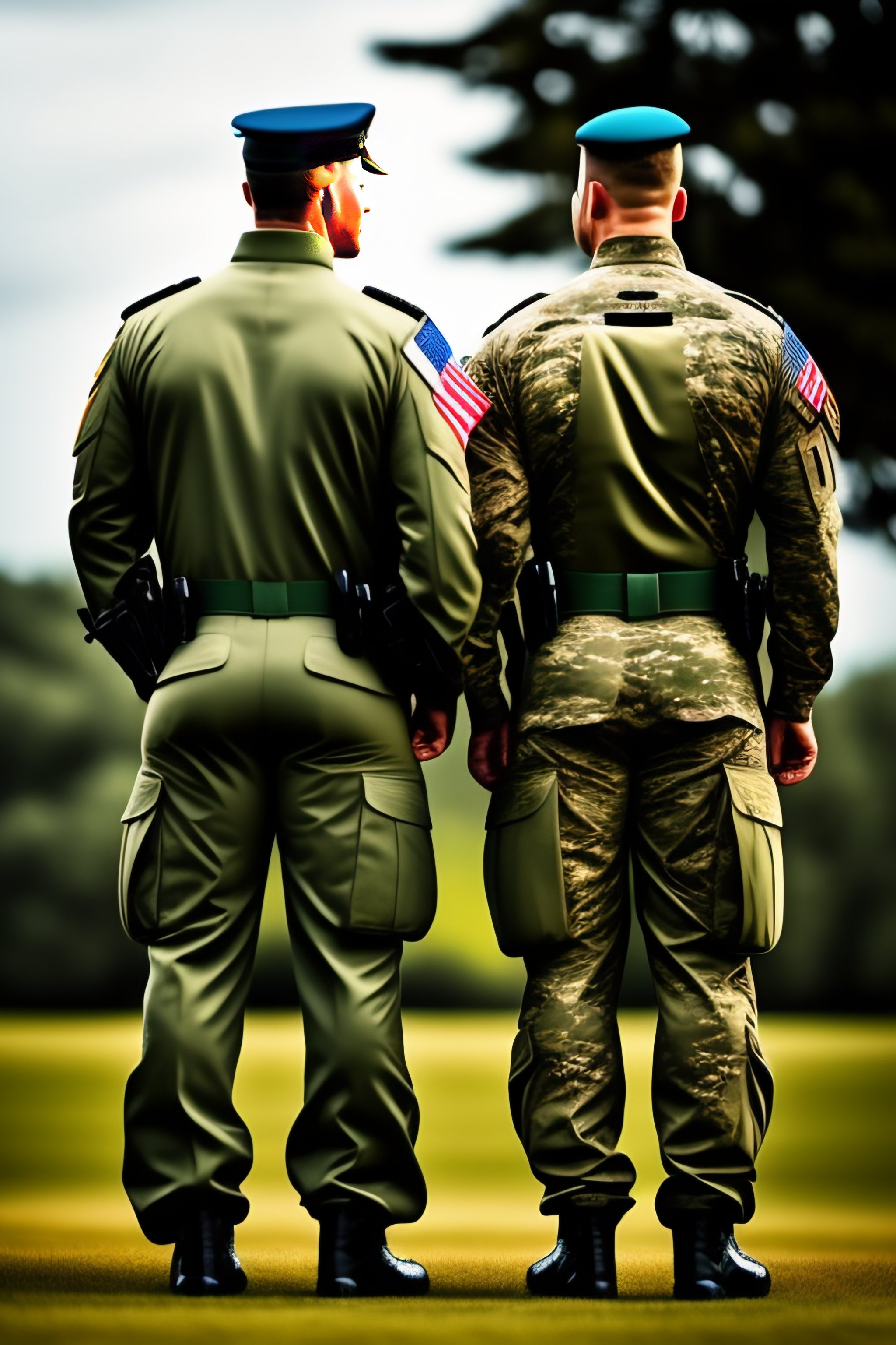 Lexica - US flag army man and his wife back view