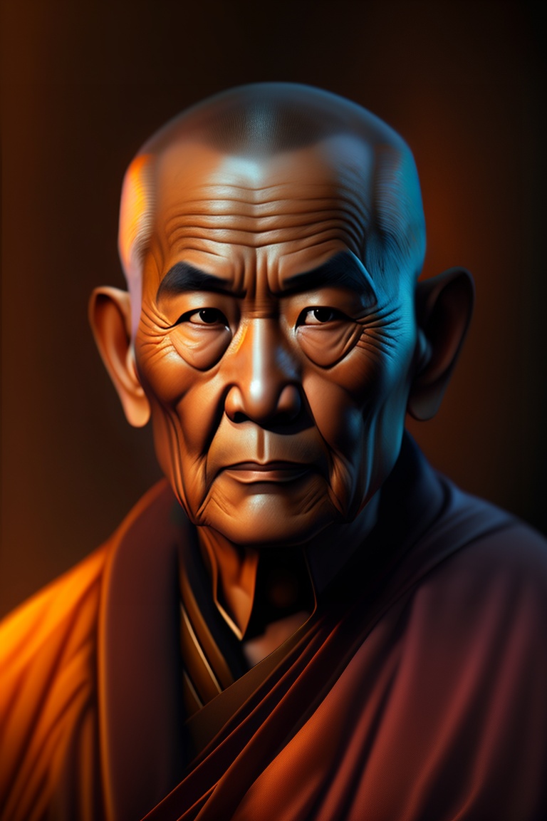 Lexica - An old Buddhist monk, serious looks, headshot, dark black ...