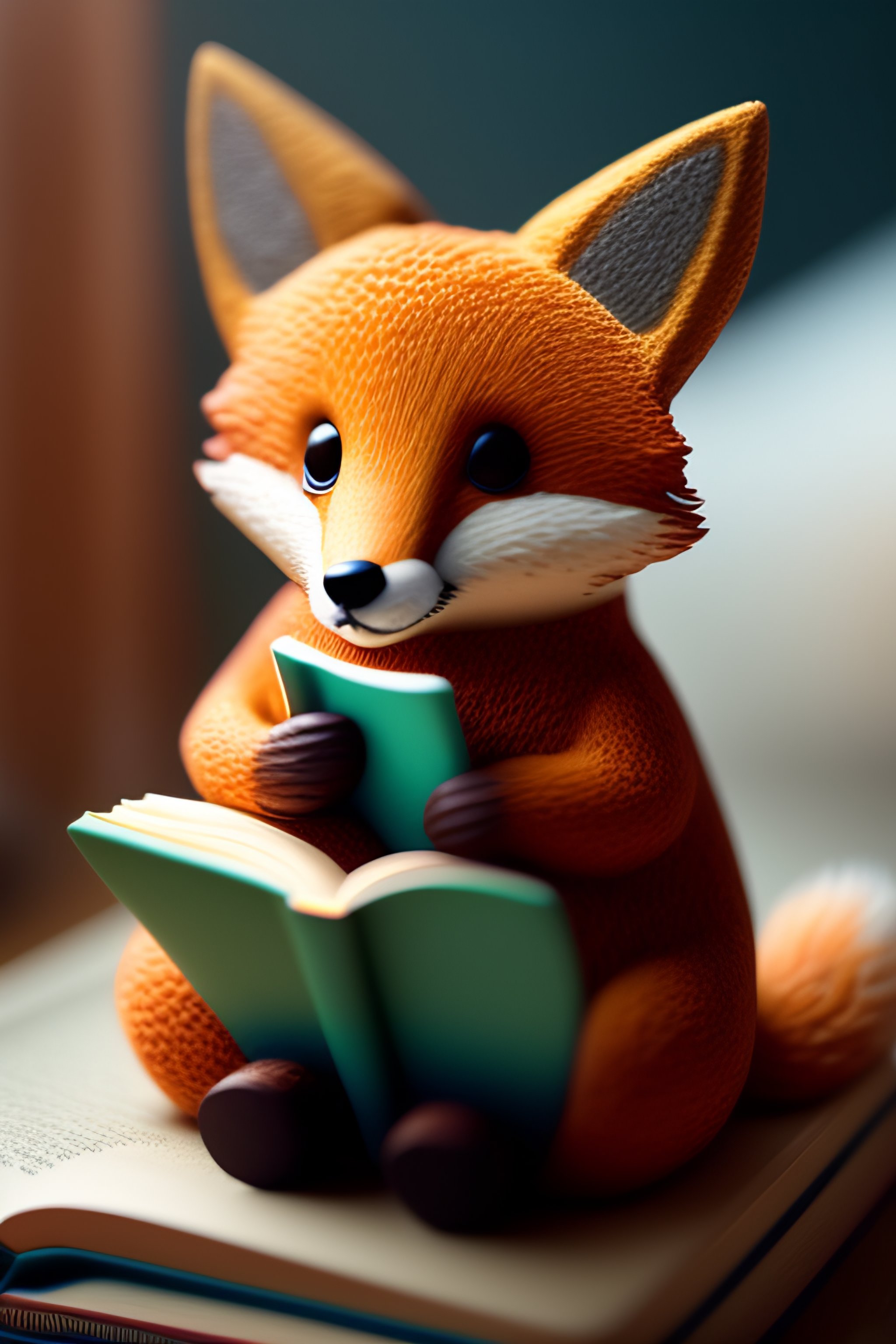 Lexica - Word sculpture of a cute fox reading a book