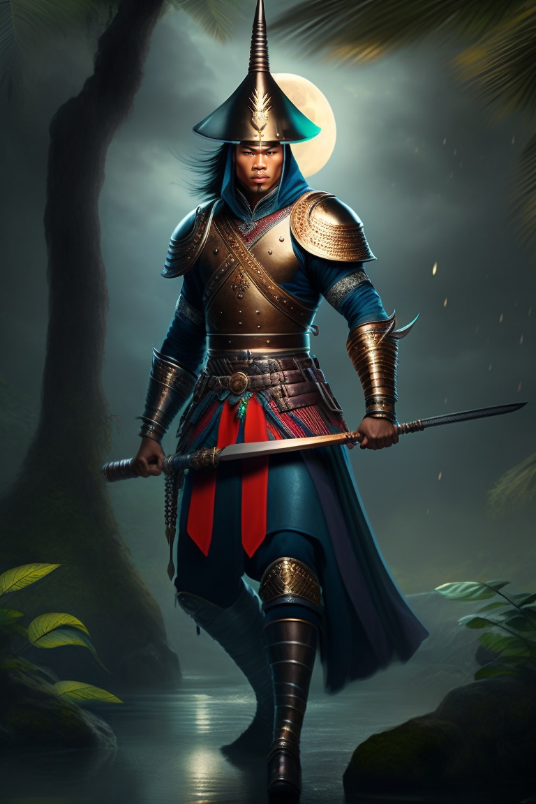Lexica - Indonesian Male Swordsman IN A STORM, RAIN, NIGHT, FULL MOON ...