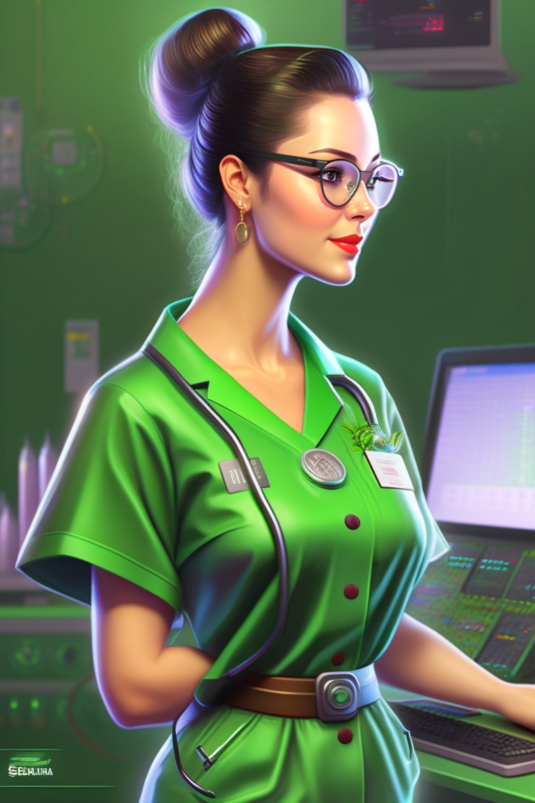Lexica - Matrix dot drawing, detailed nurse in green scrubs, hair in a ...