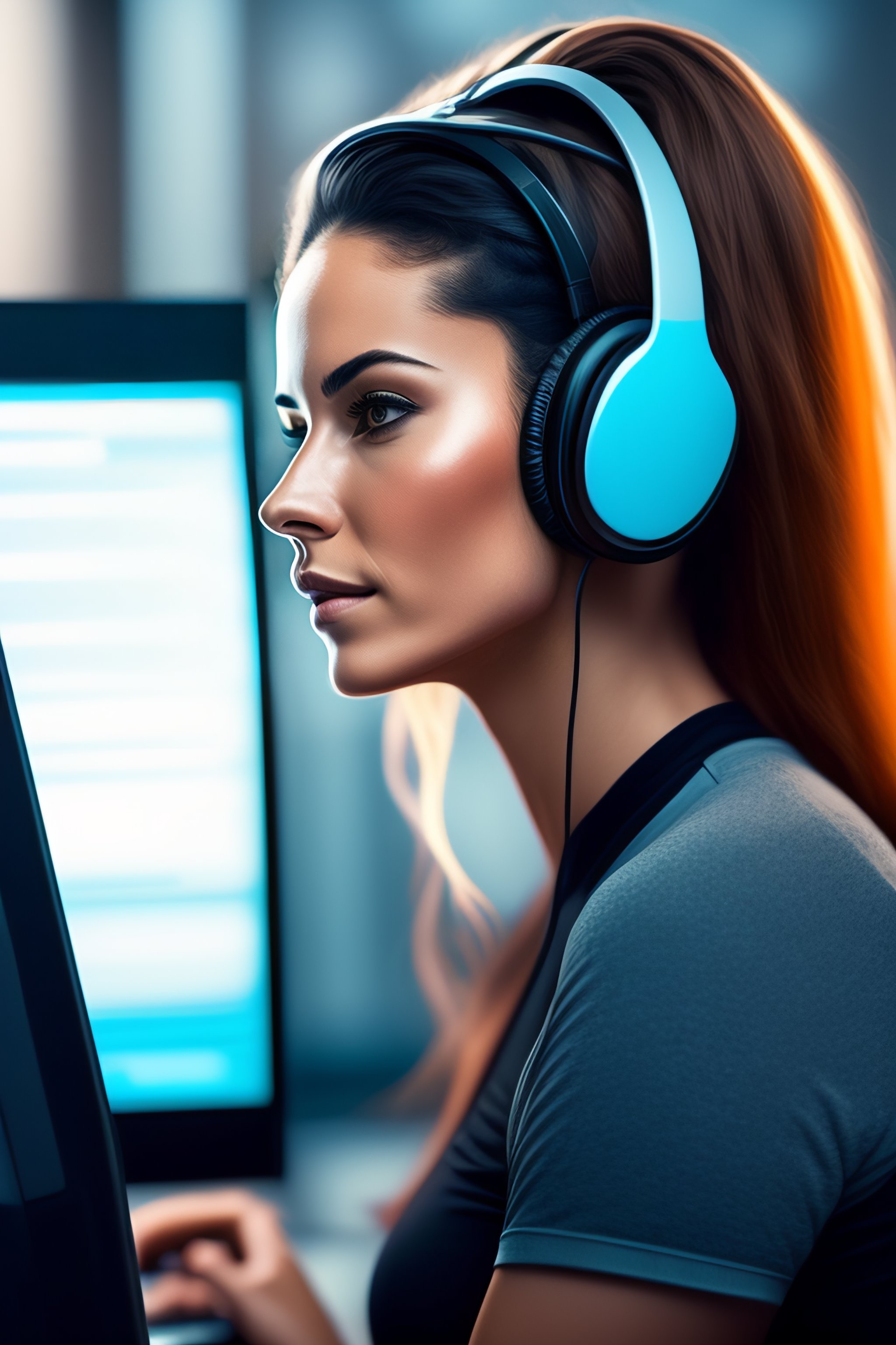 Lexica - Generate an image of a female hacker in a tanktop at a ...