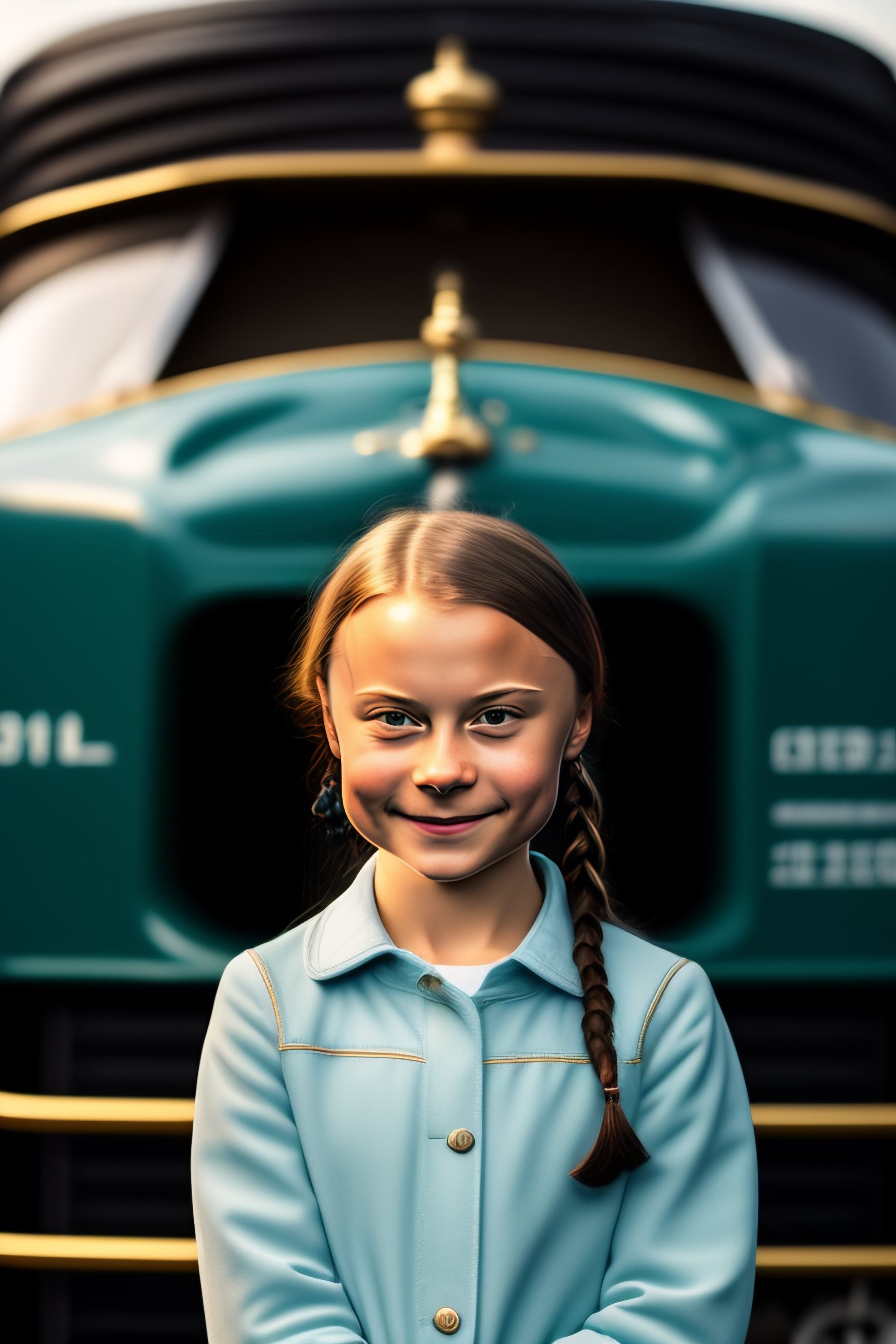 Lexica - Smiling greta thunberg holding a engine