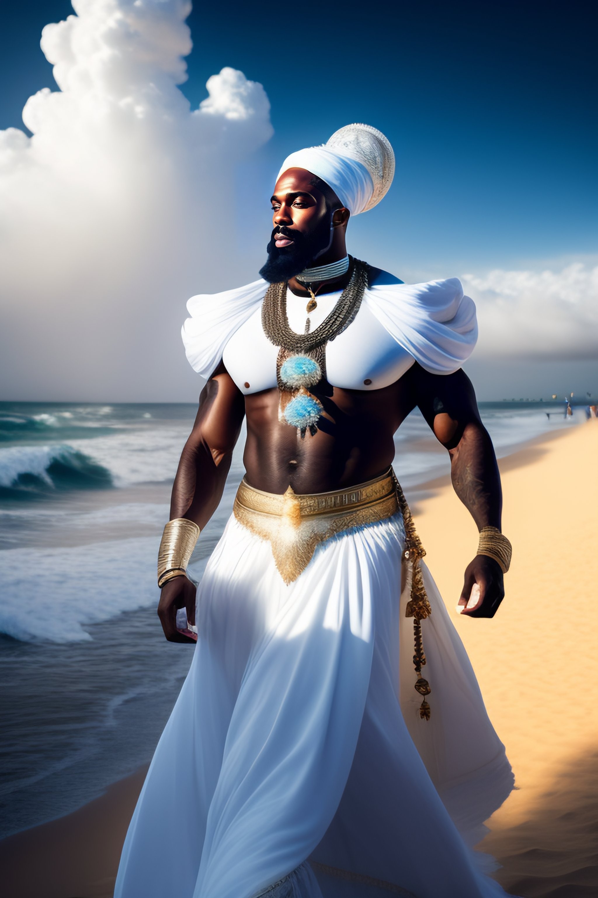 Lexica - Beautiful black man with white beard wearing white turban on ...