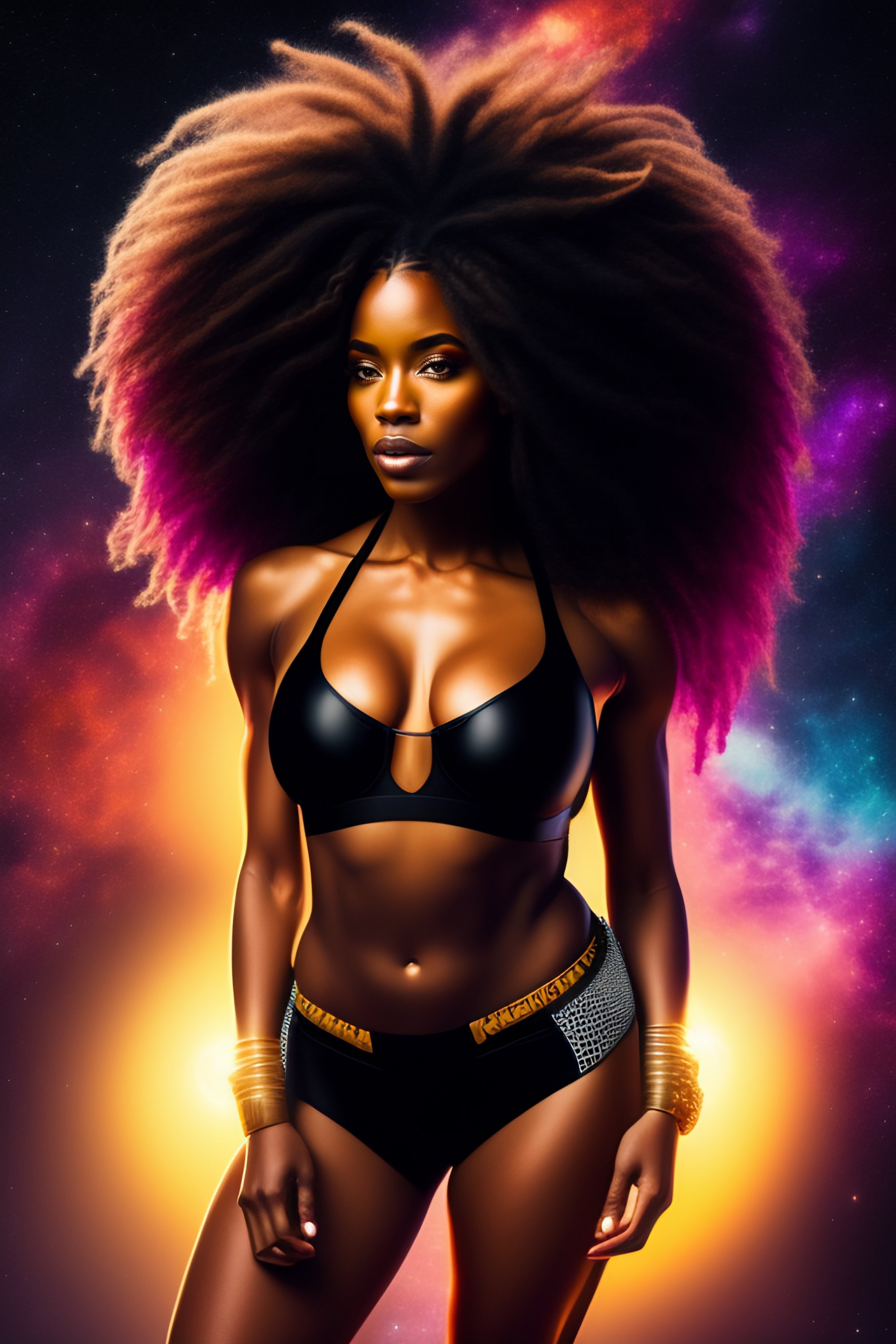 Lexica - Black woman with dreadlocks bikini in space