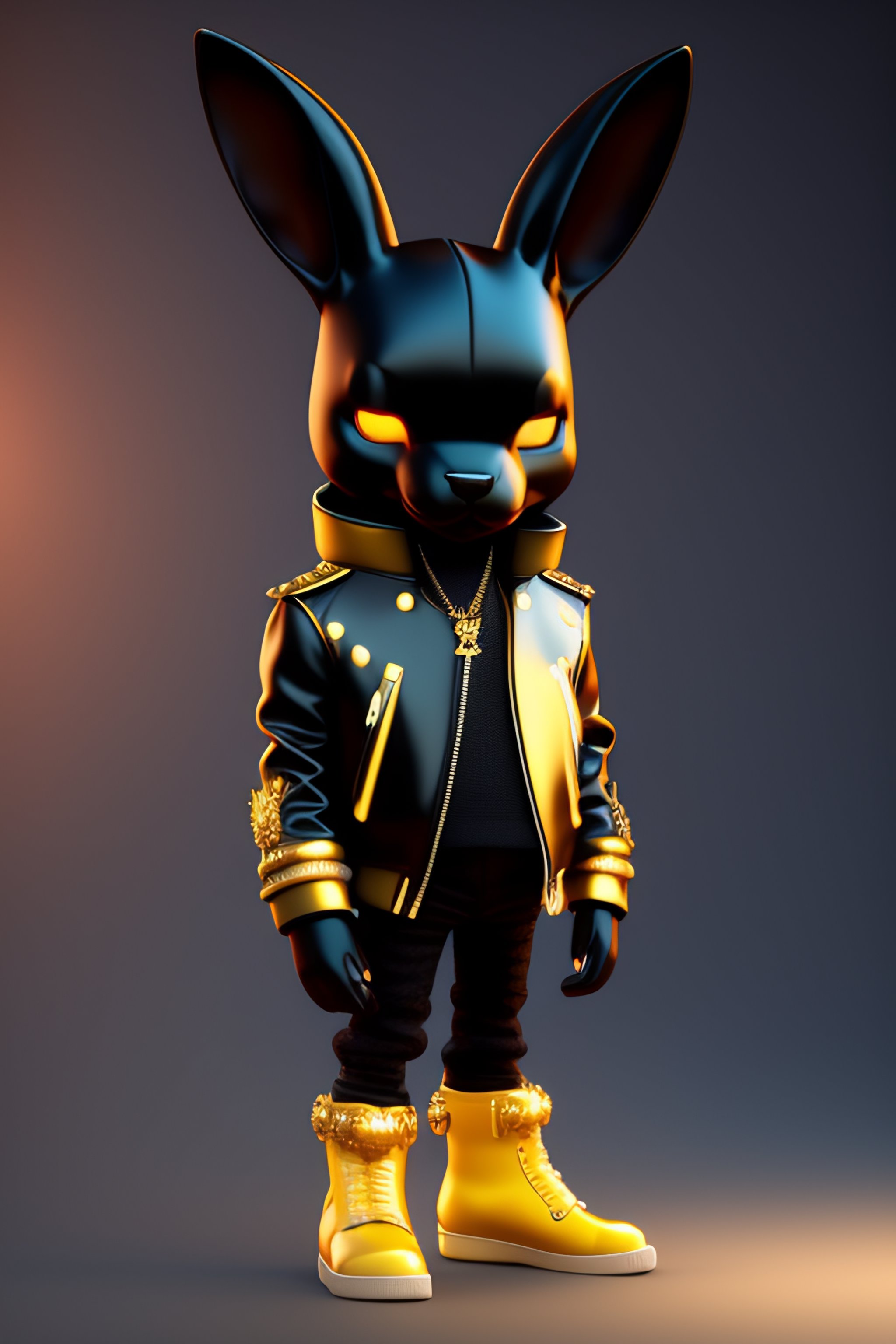 Lexica - Cartoon Black Humanoid Rabbit with large white eyes leather ...