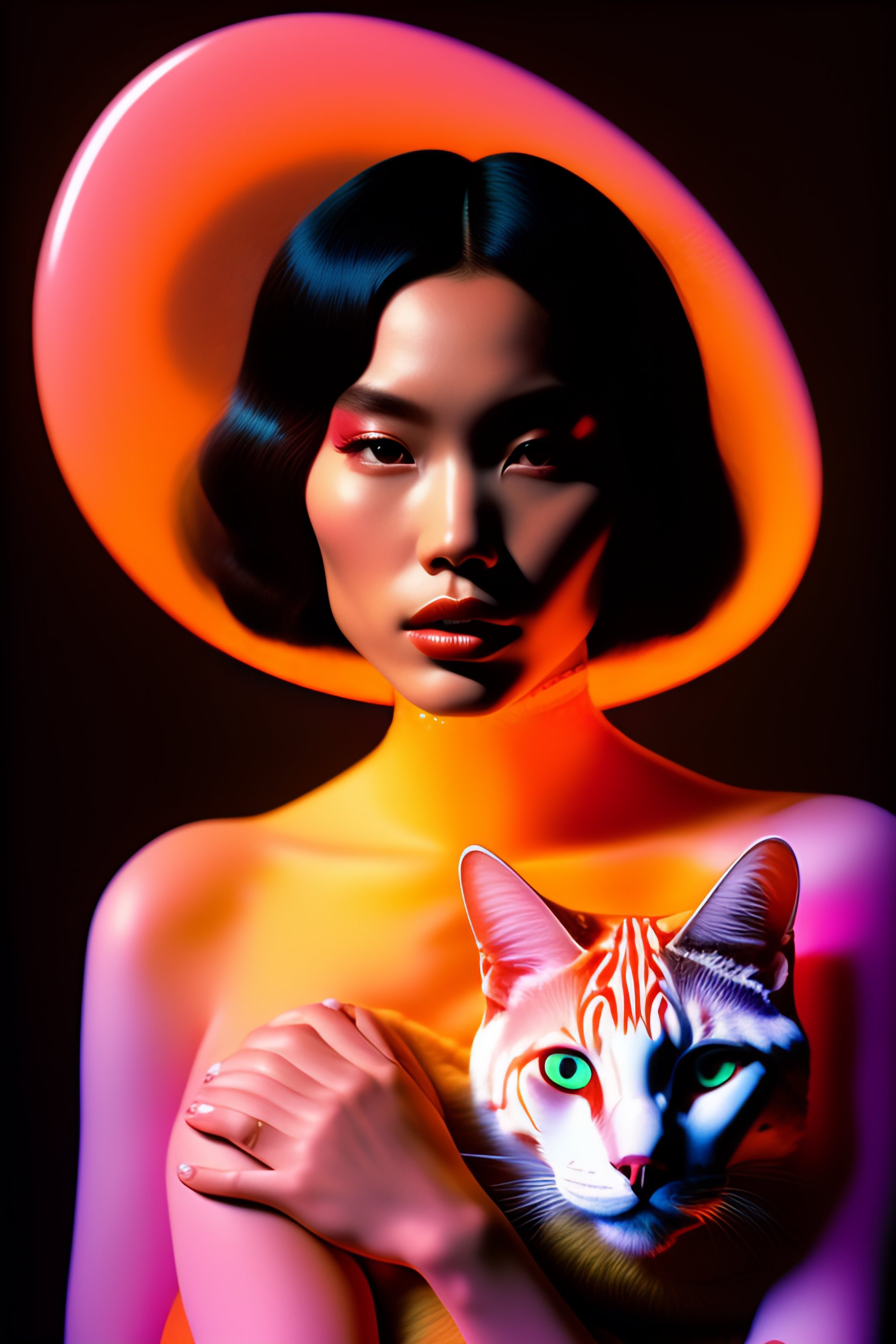 Lexica - Analog album cover of a woman with neon translucent skin ...