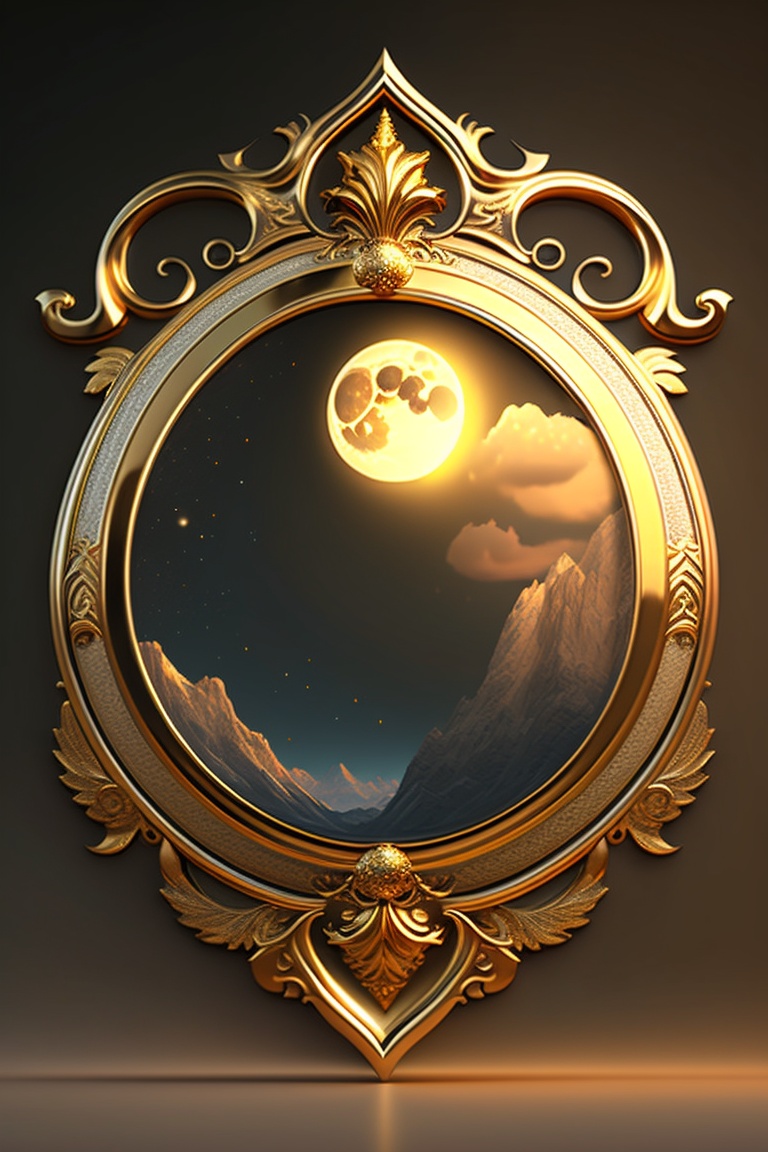 Lexica - SUN and Moon an intricate art nouveau edges frame, with golden ...
