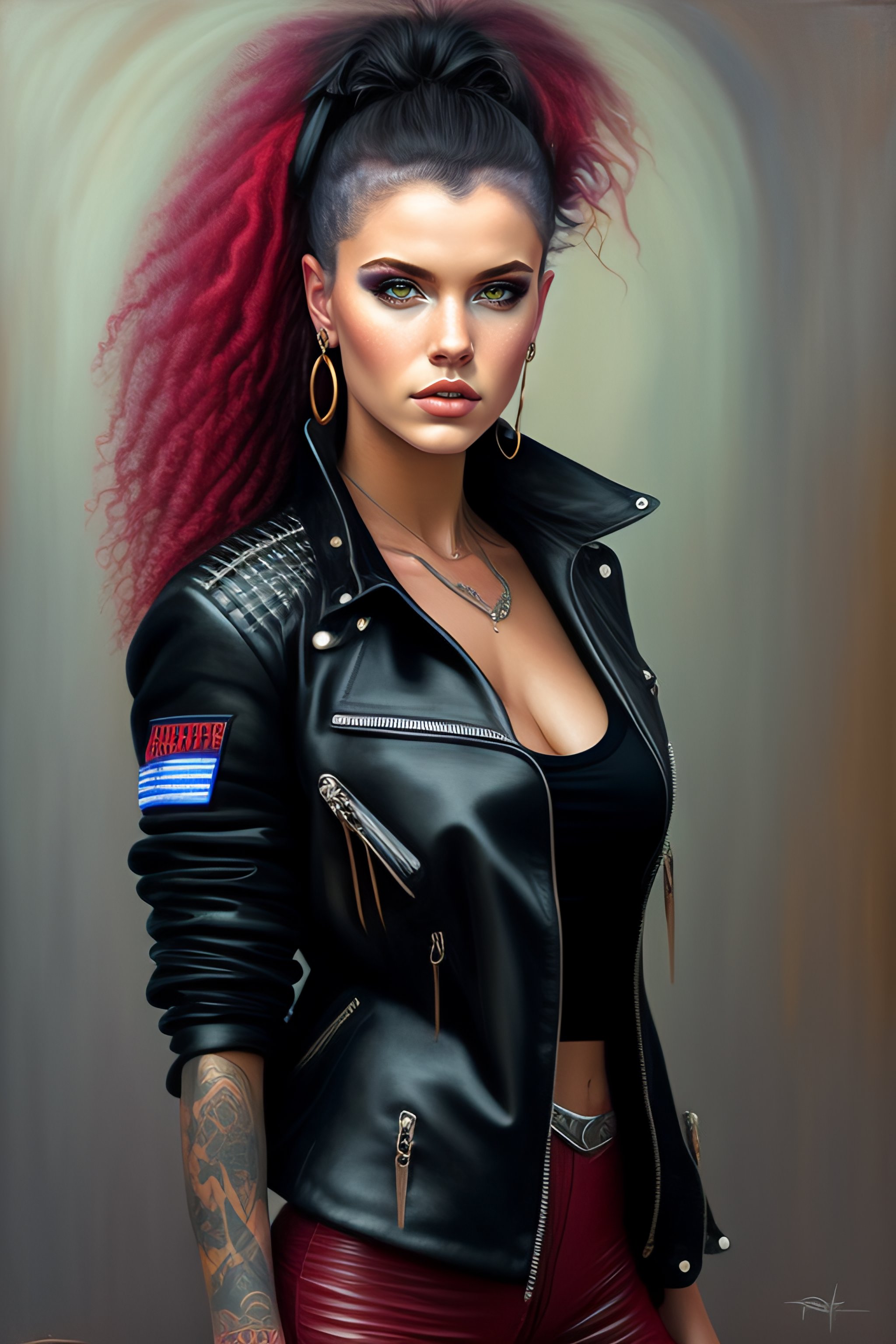 Lexica - Cute punk rock girl, mad max jacket, renaissance, cables on ...