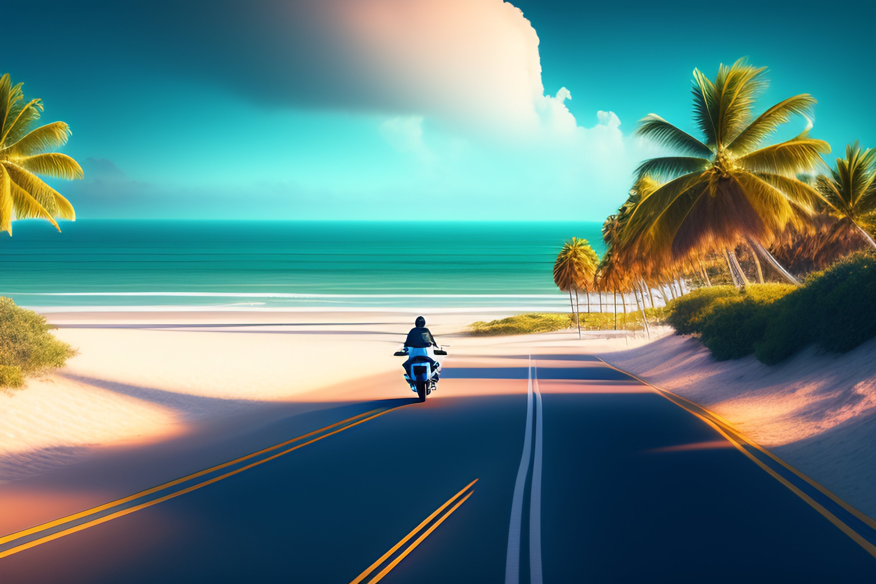 Lexica - Two motocyclists in Ocean Drive, Ultra hd! realistic, chrome ...