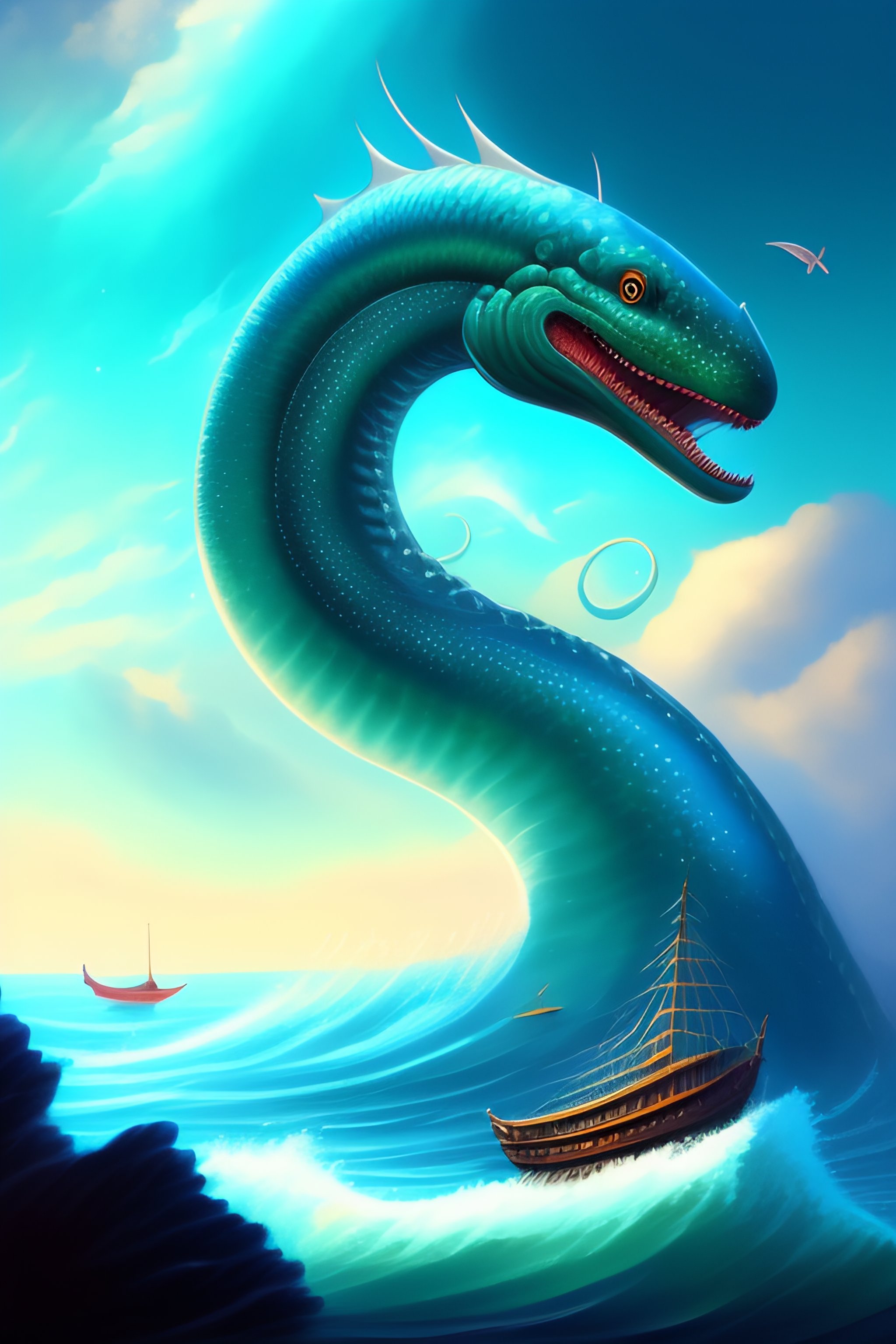 Lexica - A giant sea serpent with adorable chibi eyes in the art style ...