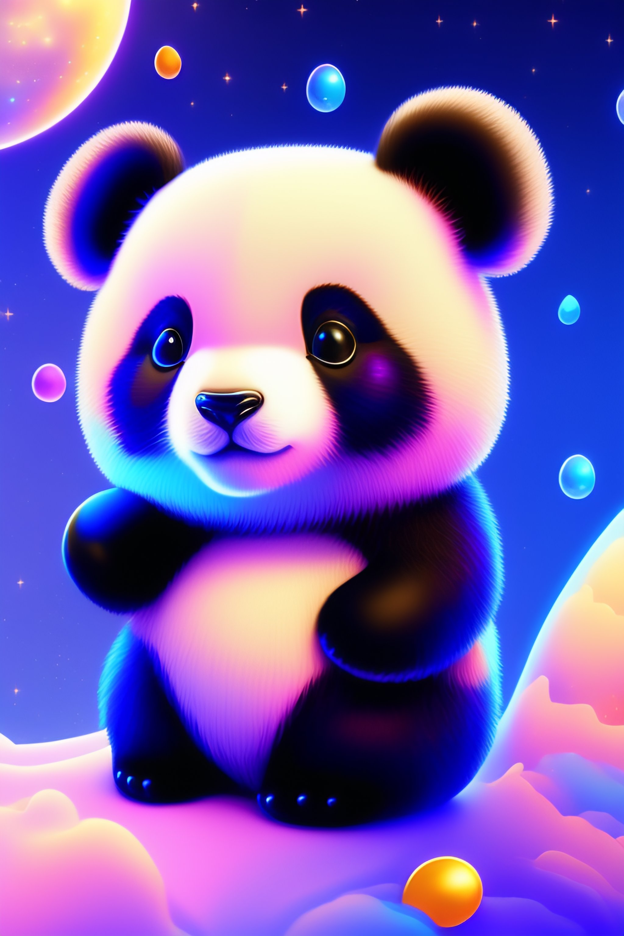 Lexica - CUTE AND ADORABLE CARTOON FLUFFY PANDA, SPACE, FANTASY, BLUE, GLITTER, PARTY, DREAMLIKE ...