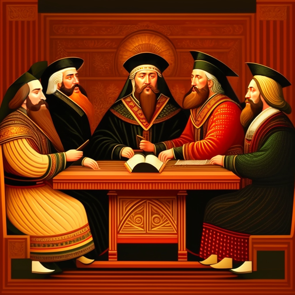 Lexica - The council of ancient Russian people sitting at a table ...