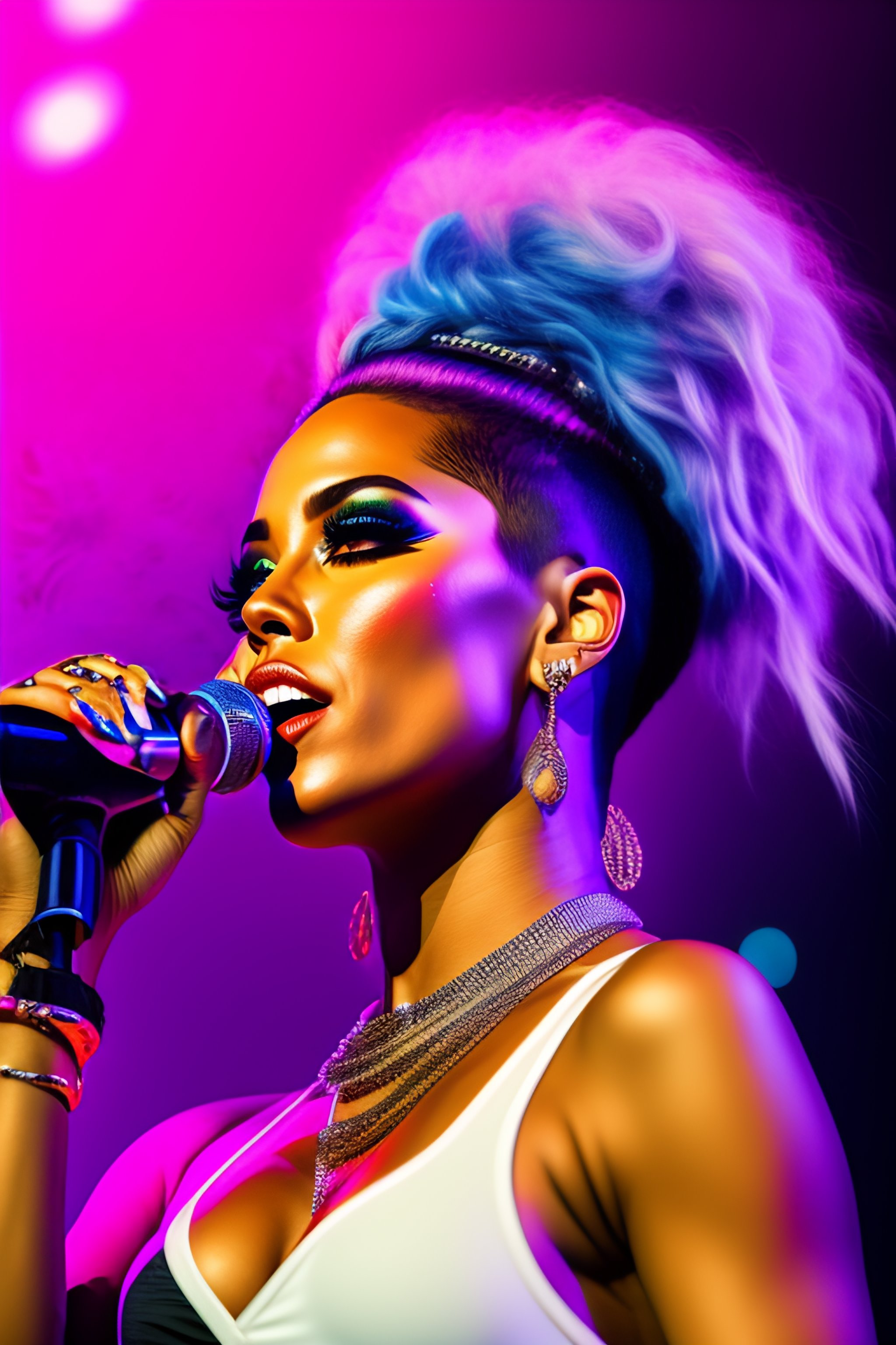 Lexica - Female white rapper performing on stage at a concert, pink ...