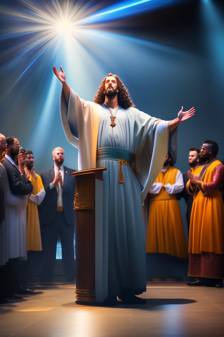 Lexica - A profound image of Jesus standing before a gathering of ...