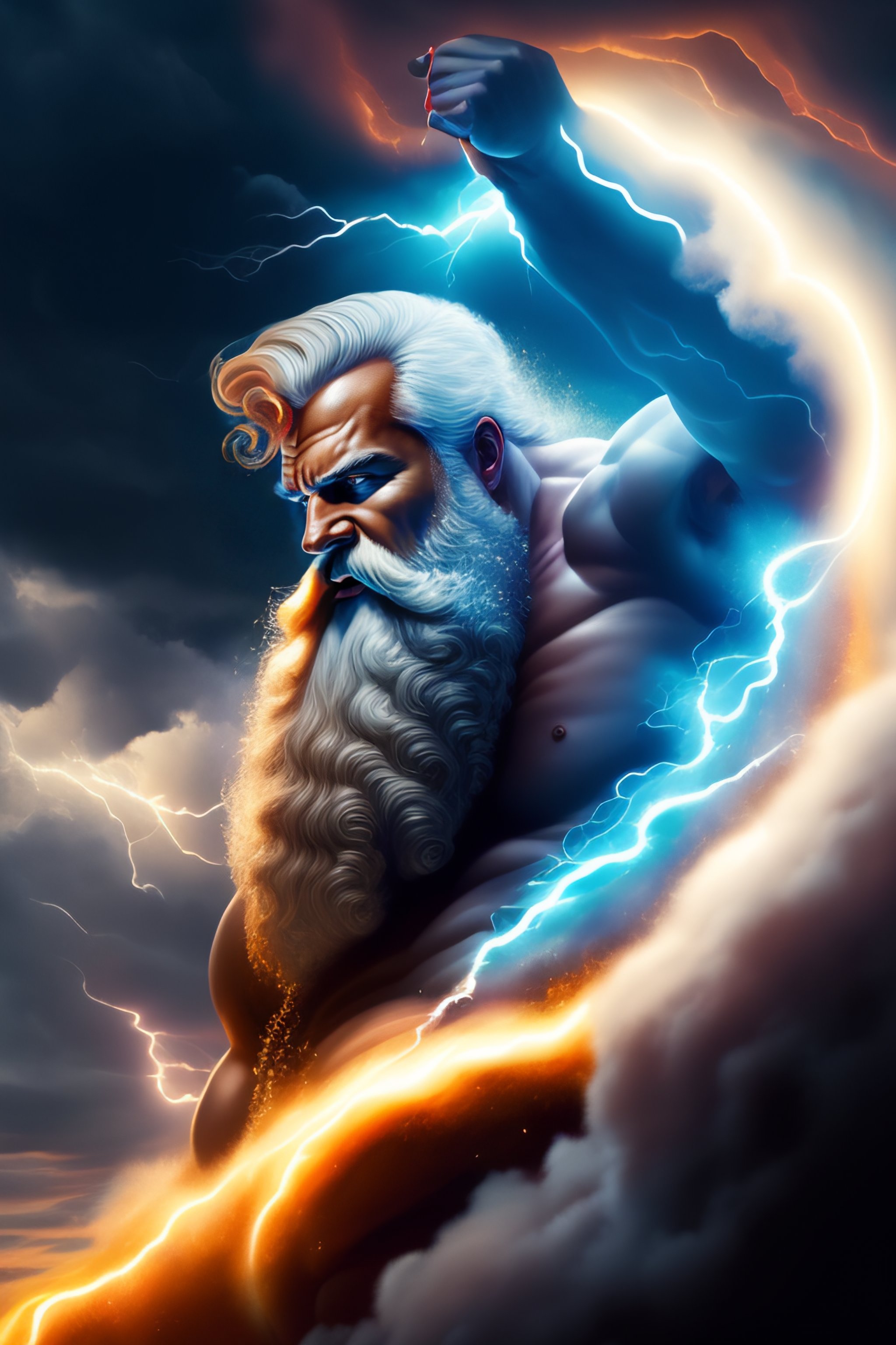 Lexica - Old god zeus, in heaven, with atretic body, angry, throwing ...