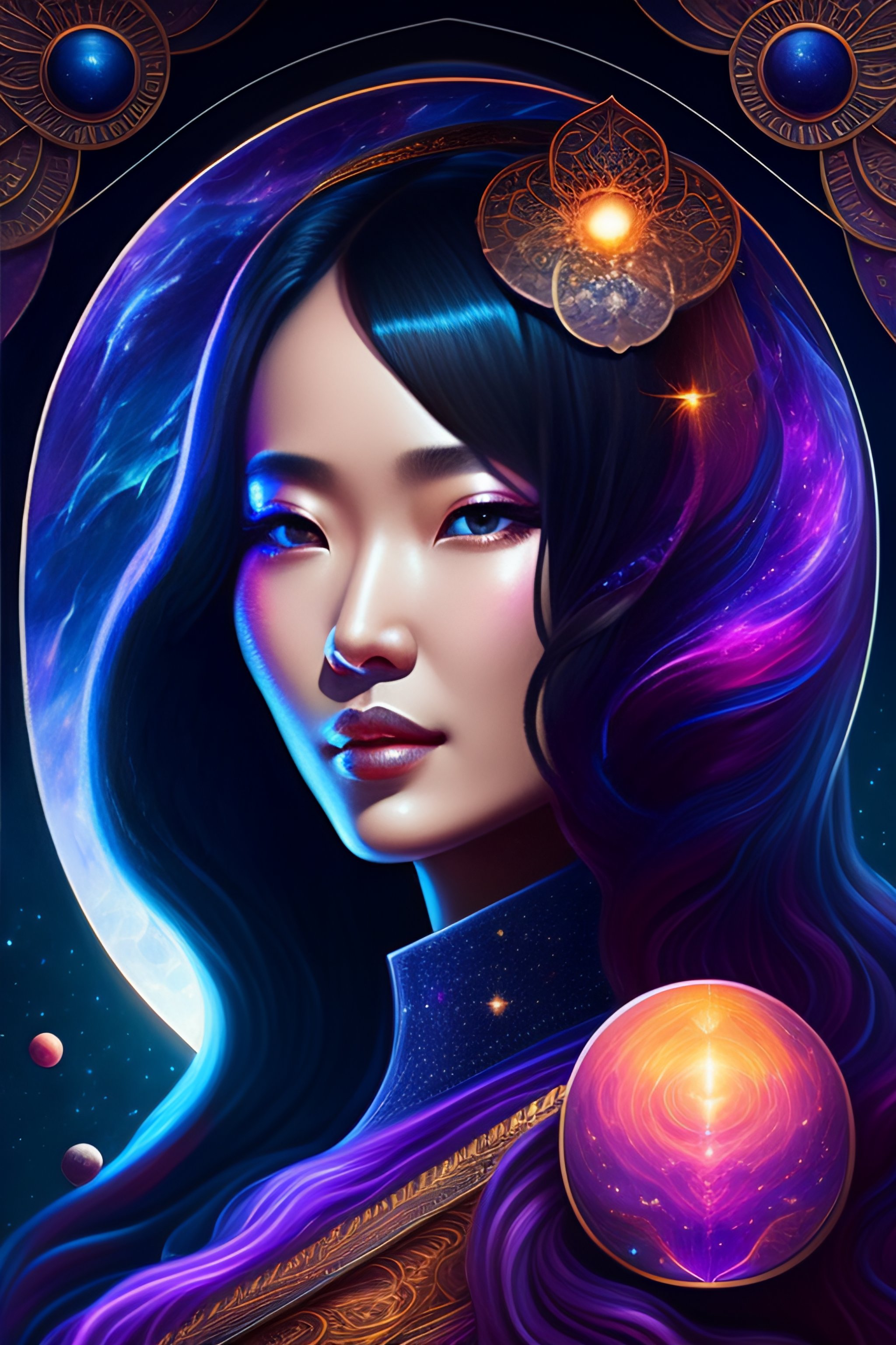 Lexica - Cosmic sorceress, nebulas, galactic, Concept art portrait by ...