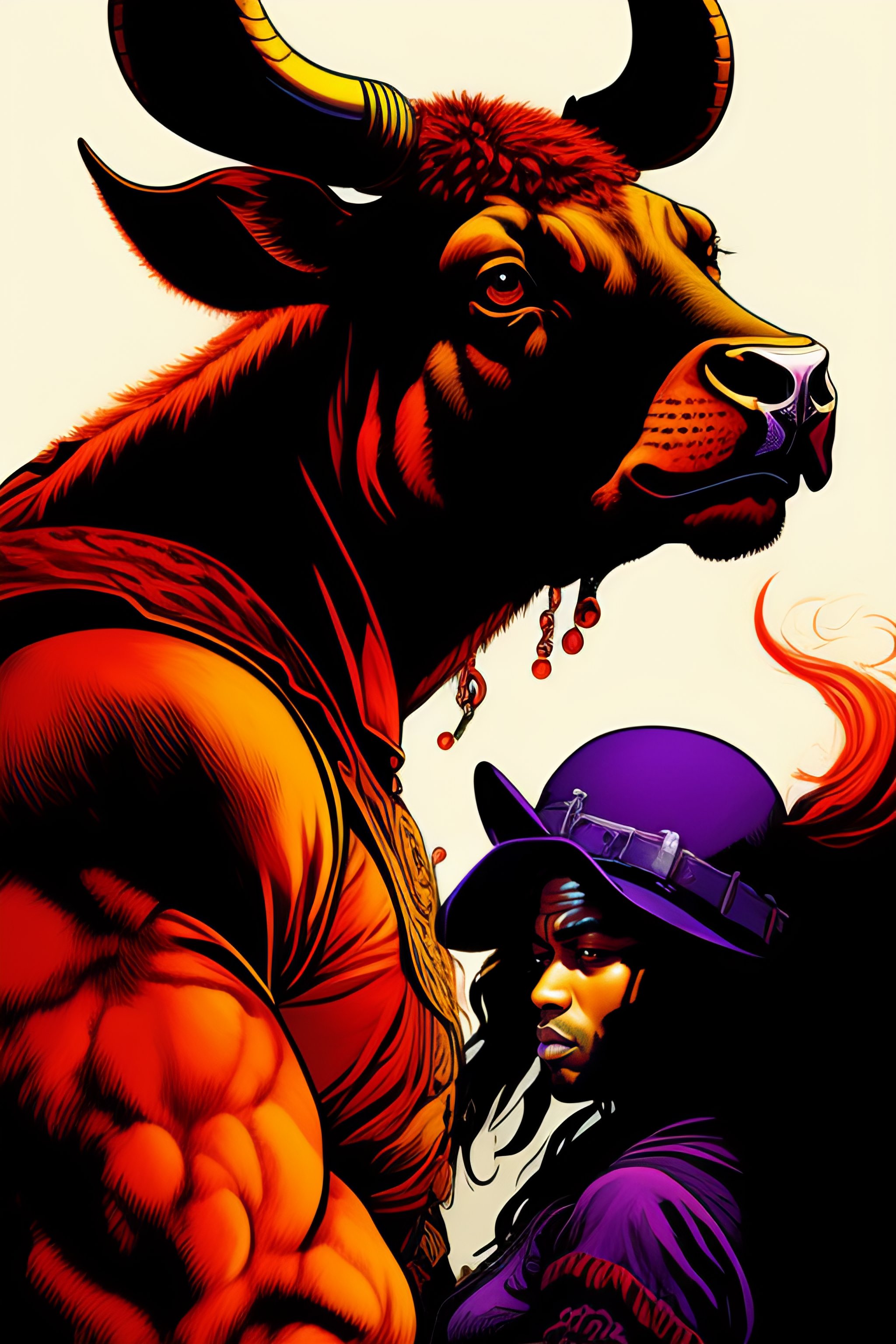 Lexica - An insane bull, rearing up, in the style of paul pope