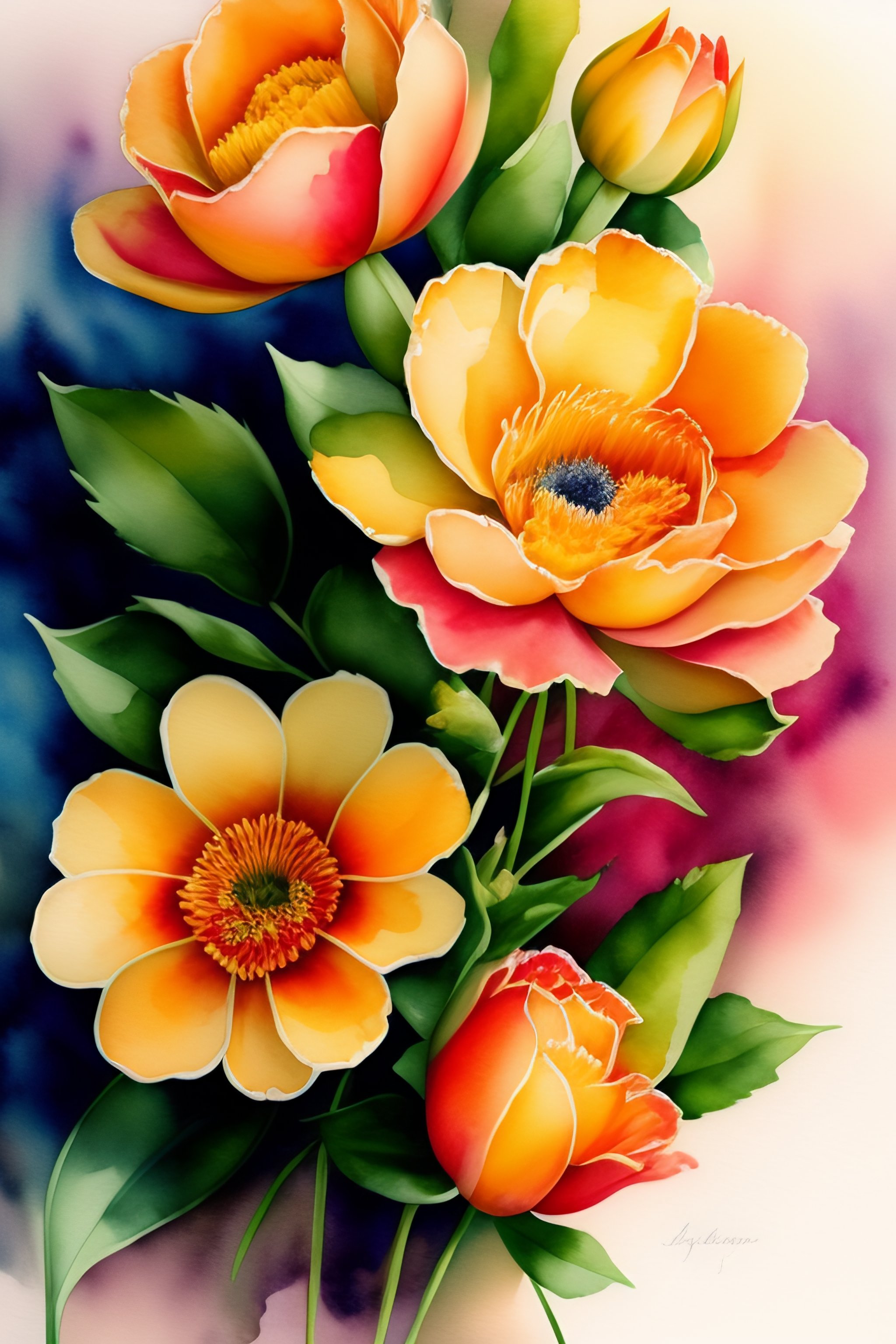 Lexica - Watercolor of warm color flowers