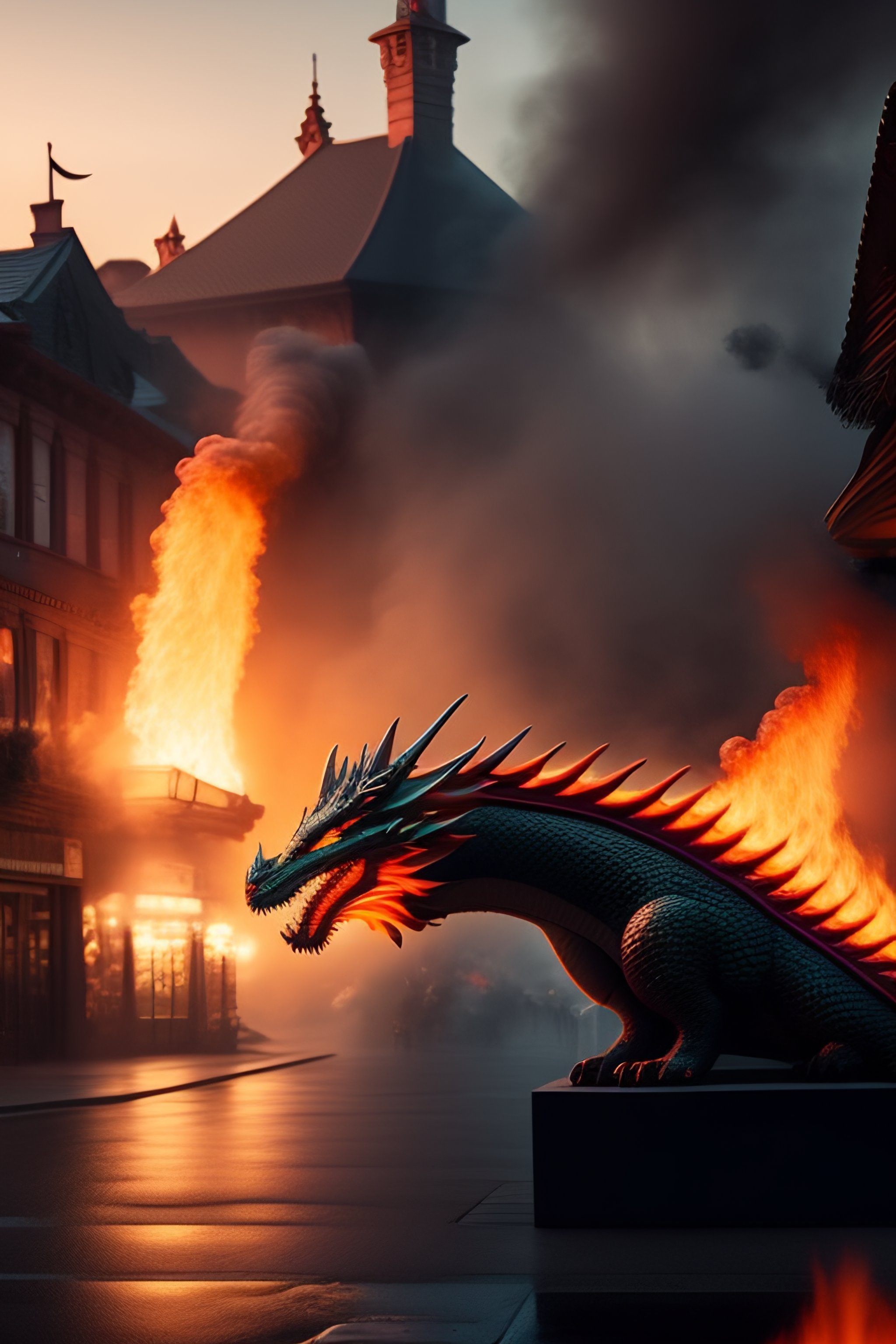 Lexica - Dragon burning down a town