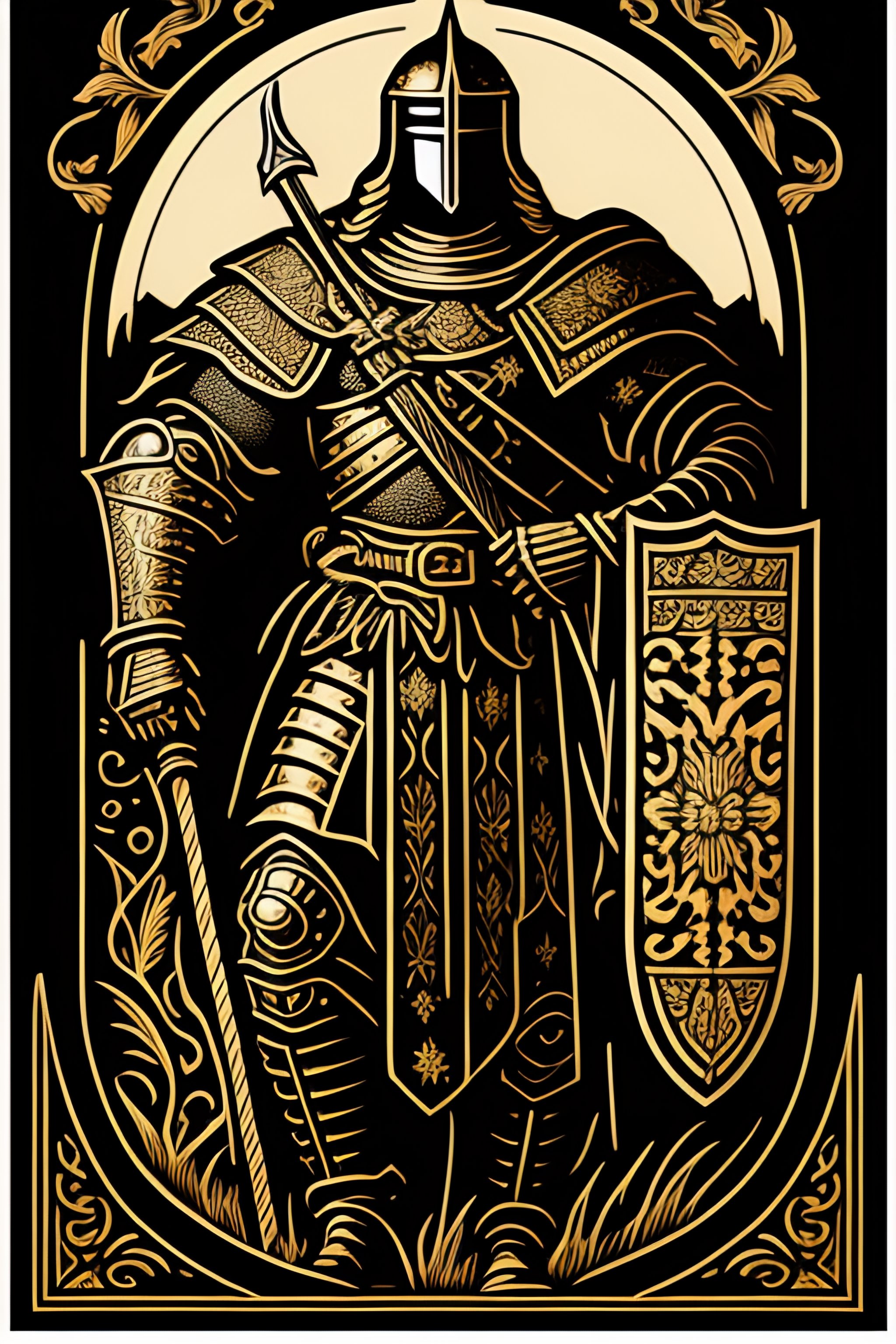 Lexica - Linocut, medieval knight, sacred paladin