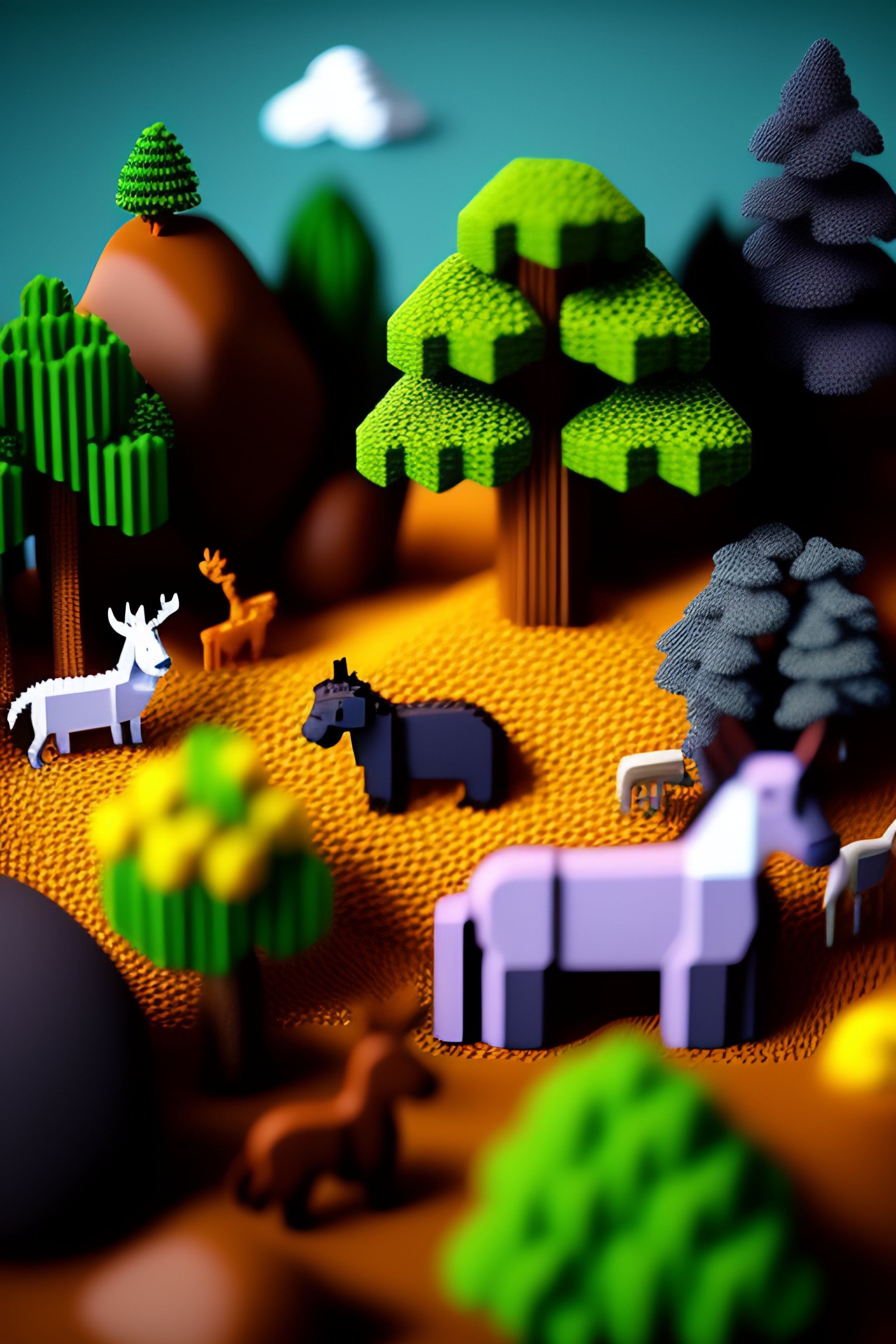 Lexica - Voxel art of animals in a forest