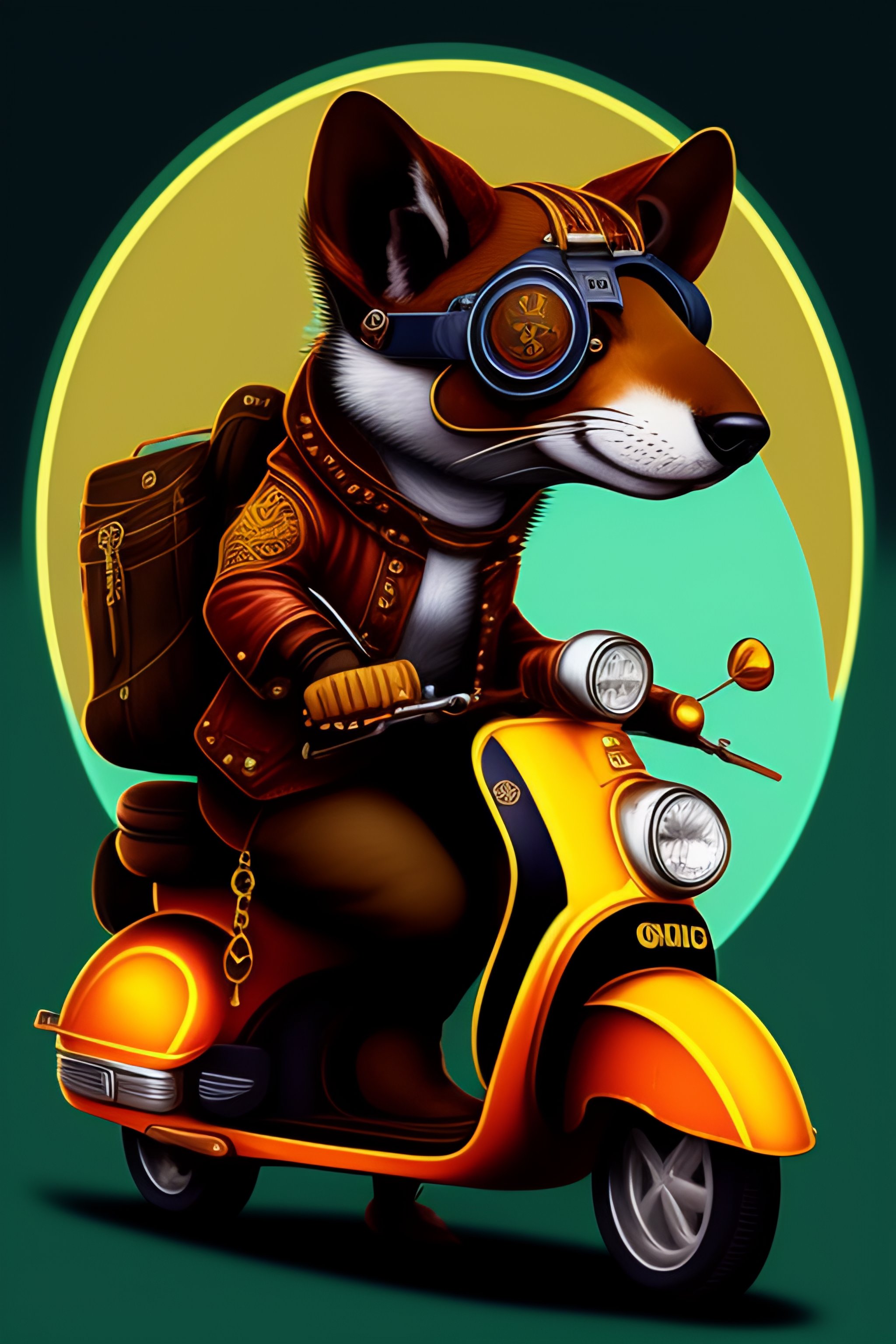 Lexica - A steampunk weasel fursona with boots sitting on a vespa moped ...