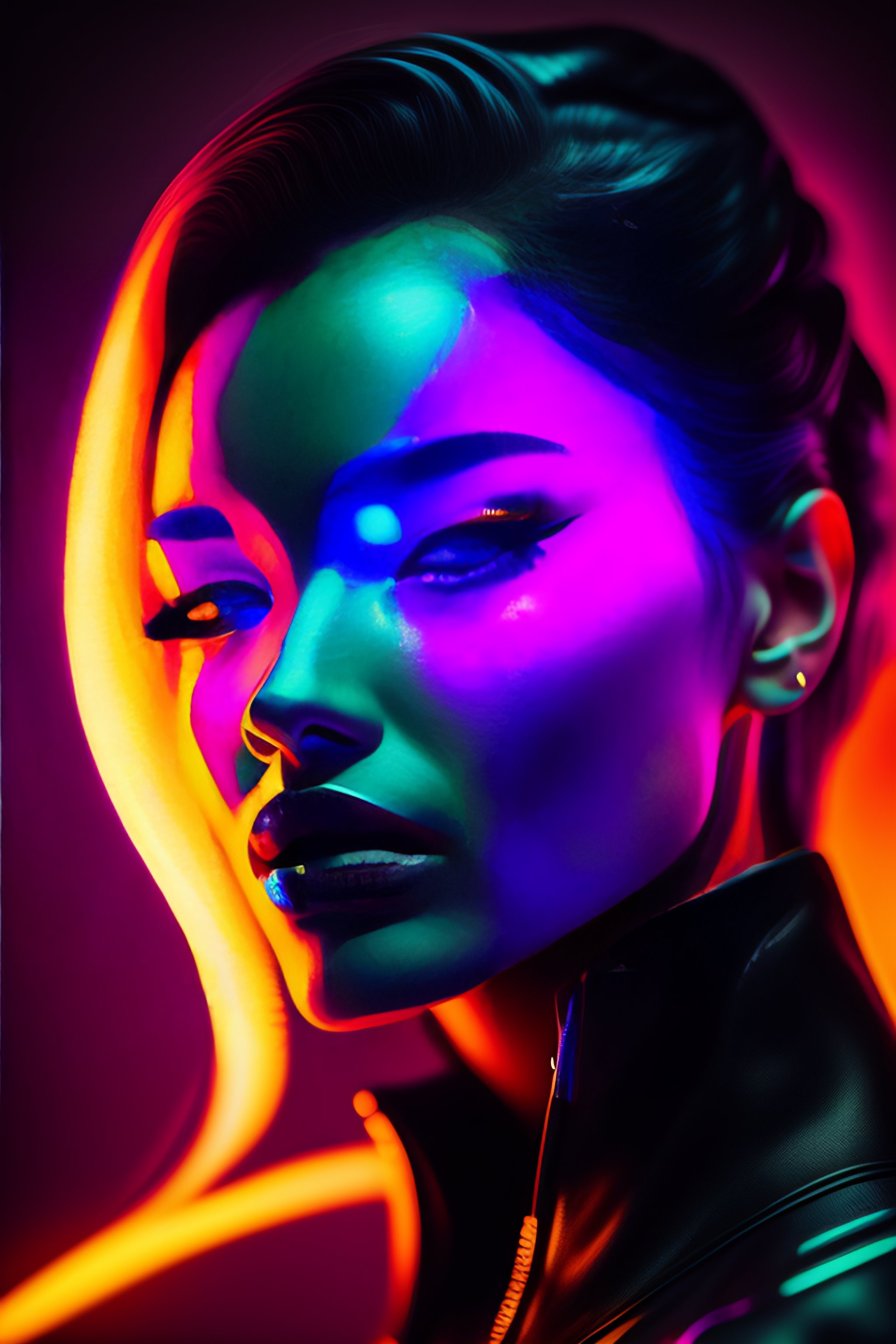 Lexica - A futuristic neon lit cyborg face