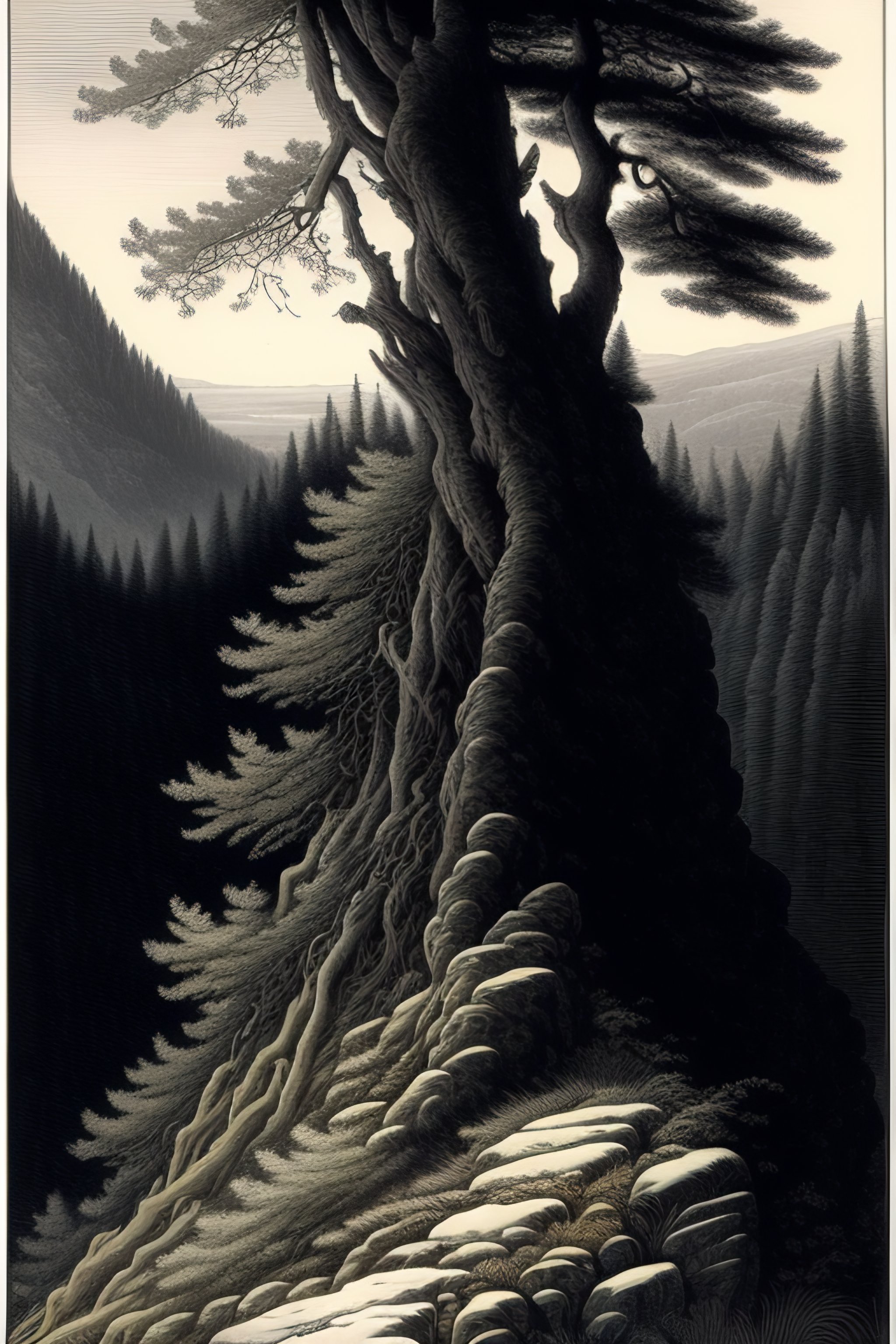 Lexica - A lone gnarled tree clinging to a scree slope by gustave dore ...