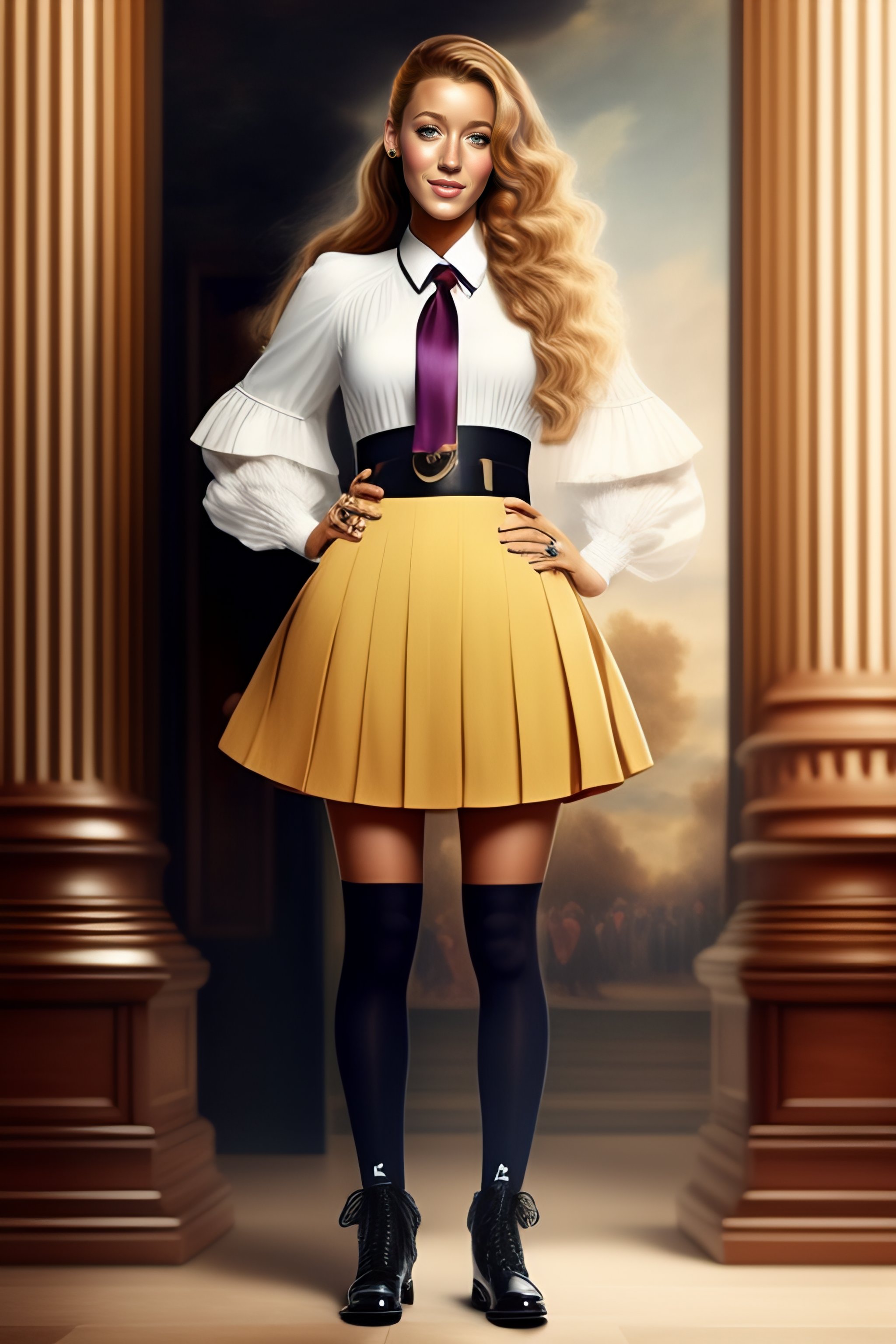 Lexica - Blake Lively - un, school uniform, seifuku, pleated miniskirt ...
