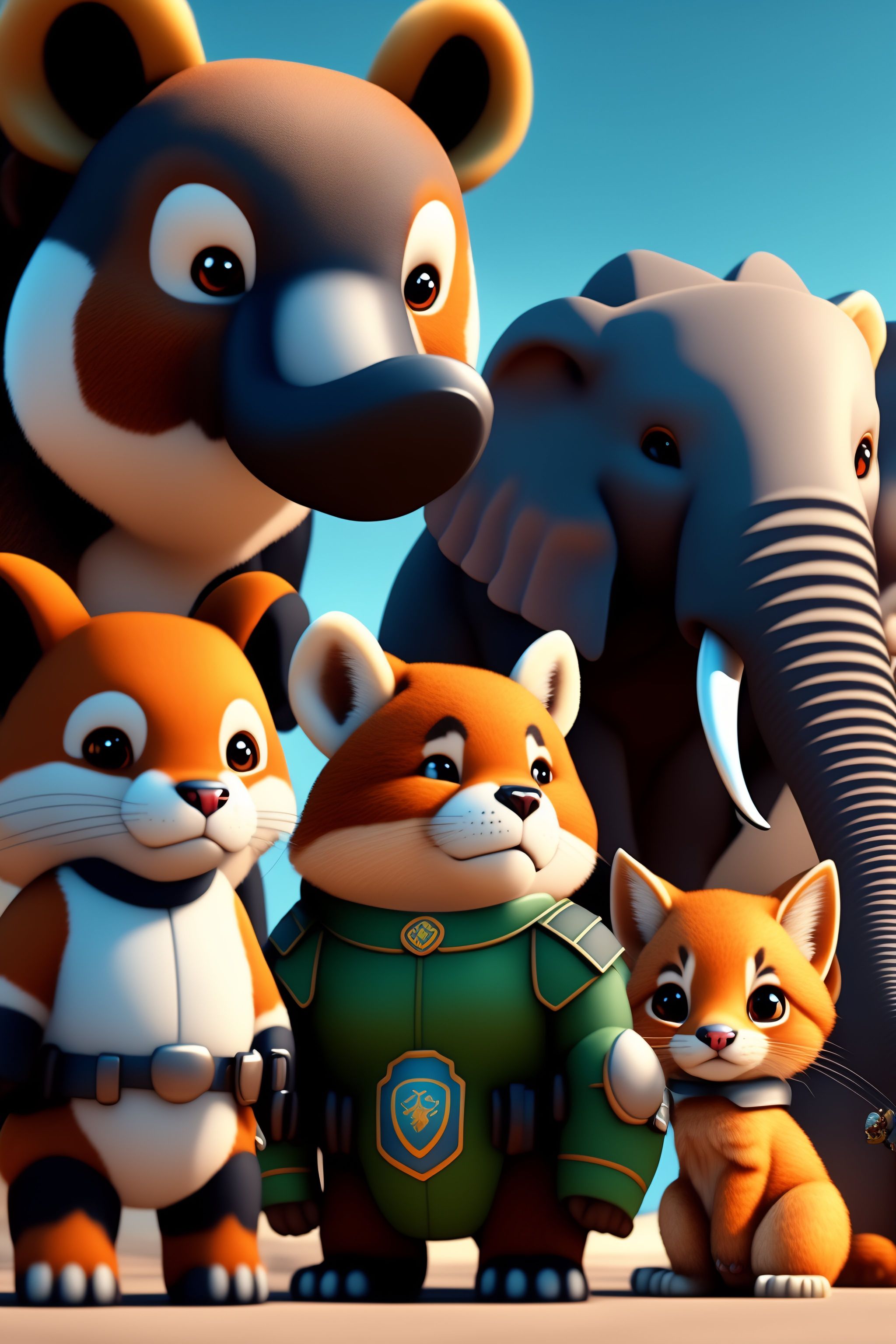 Lexica - A squadron of cartoon animals, led by a bear and a kitten ...