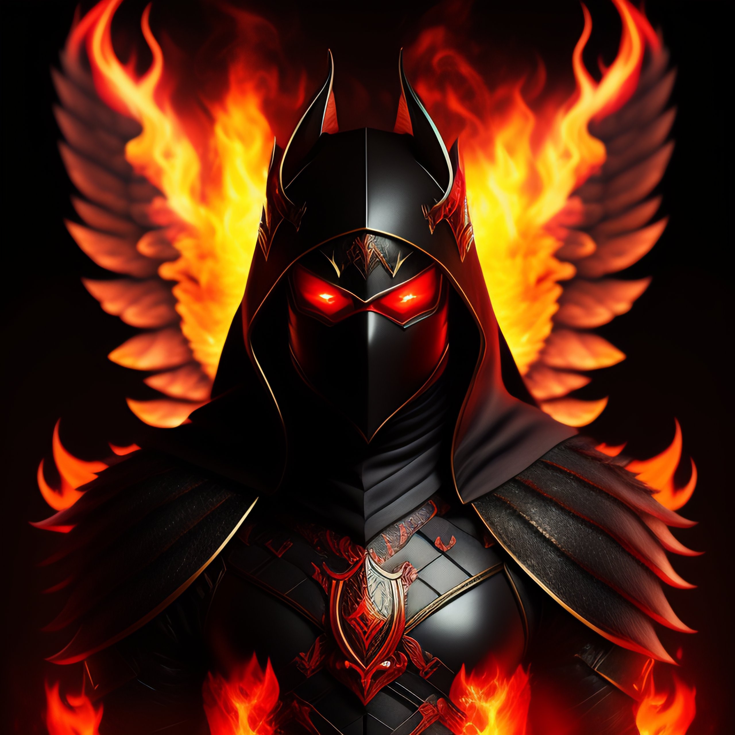 Lexica - Devil ninja, black wings, black armor, fire background ...
