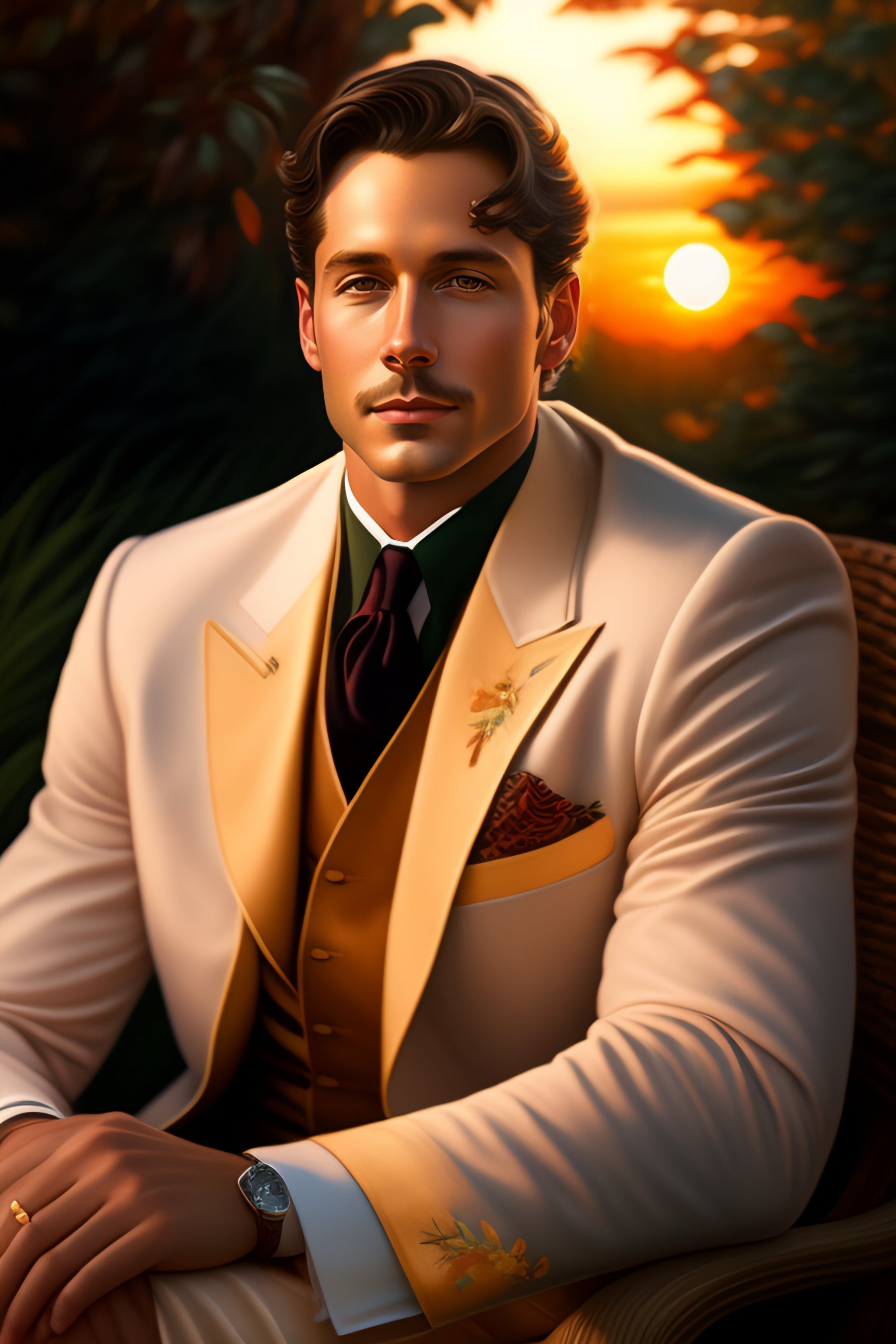 Lexica - Being gracefully relaxed in the garden, sunset lighting, Oil ...