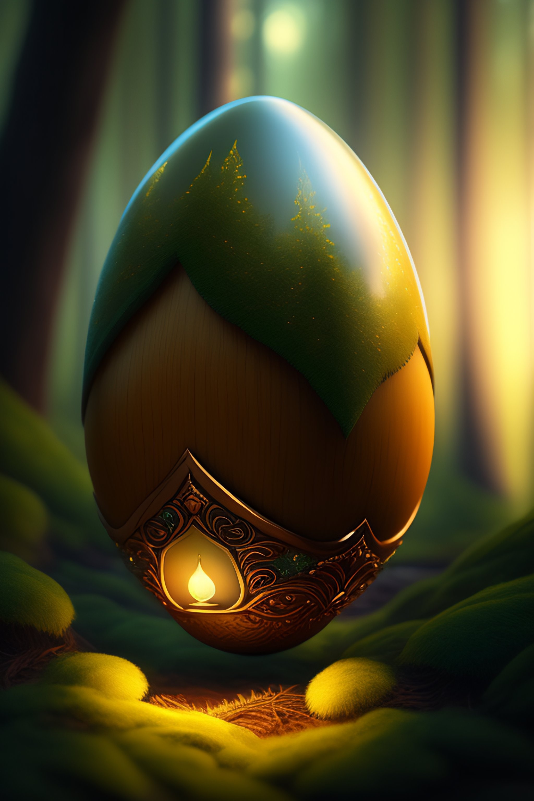 Lexica - Fantasy magical fairy-tale small glowing egg in forest. The ...