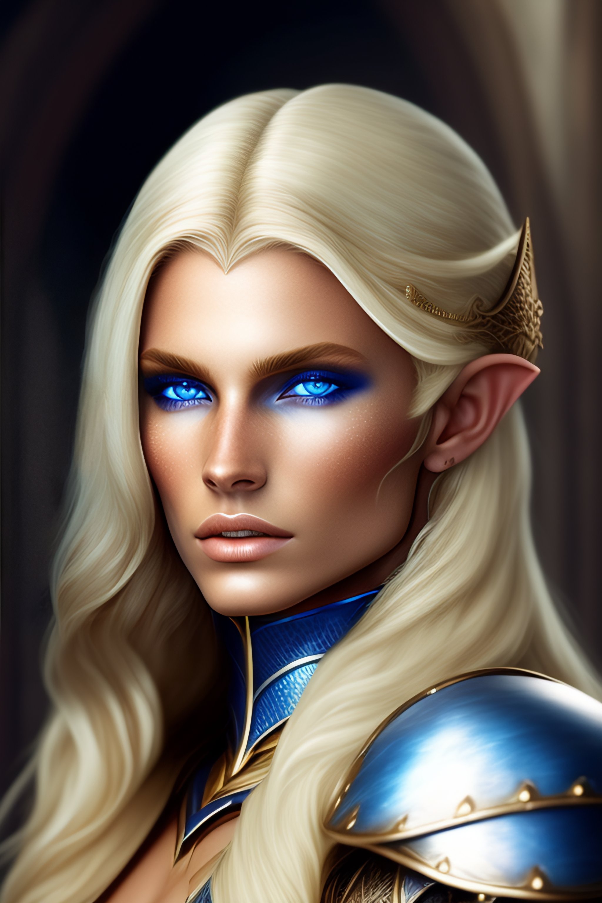 Lexica - Elf knight blond hair blue eyes