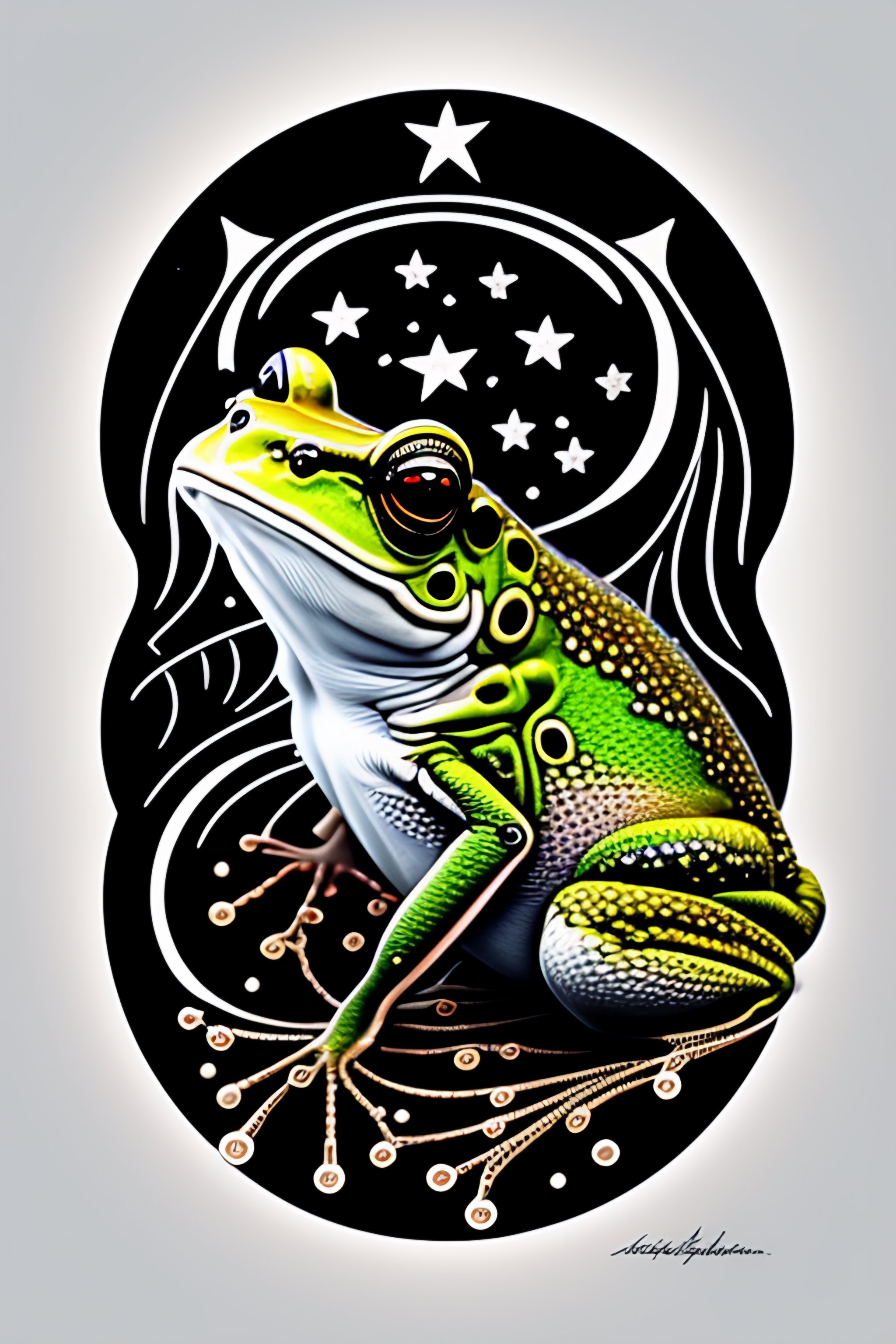 Lexica - A realistic frog tattoo design with spherical lines and ...