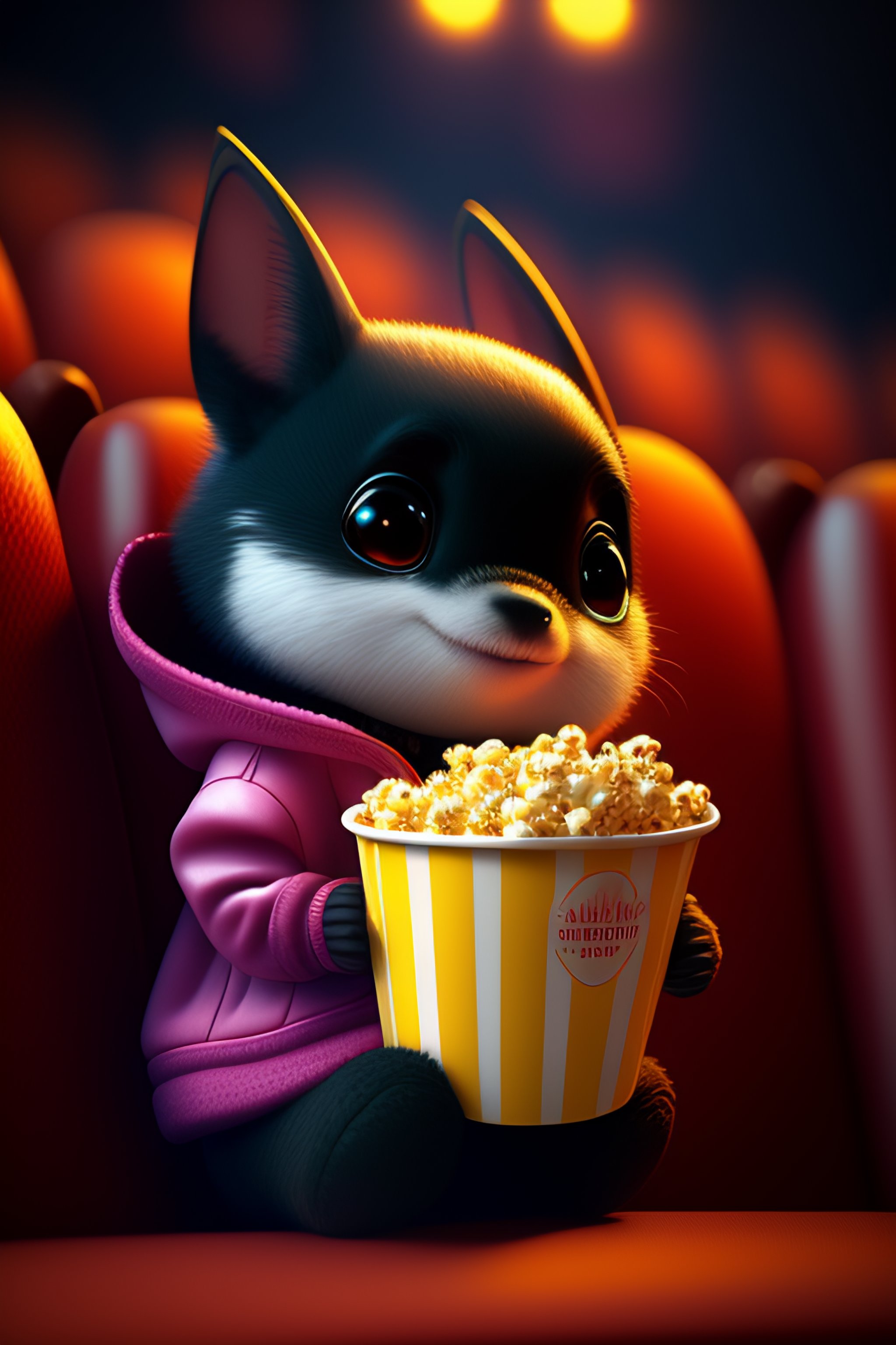 Lexica - Cute small humanoid bat sitting in a movie theater eating ...