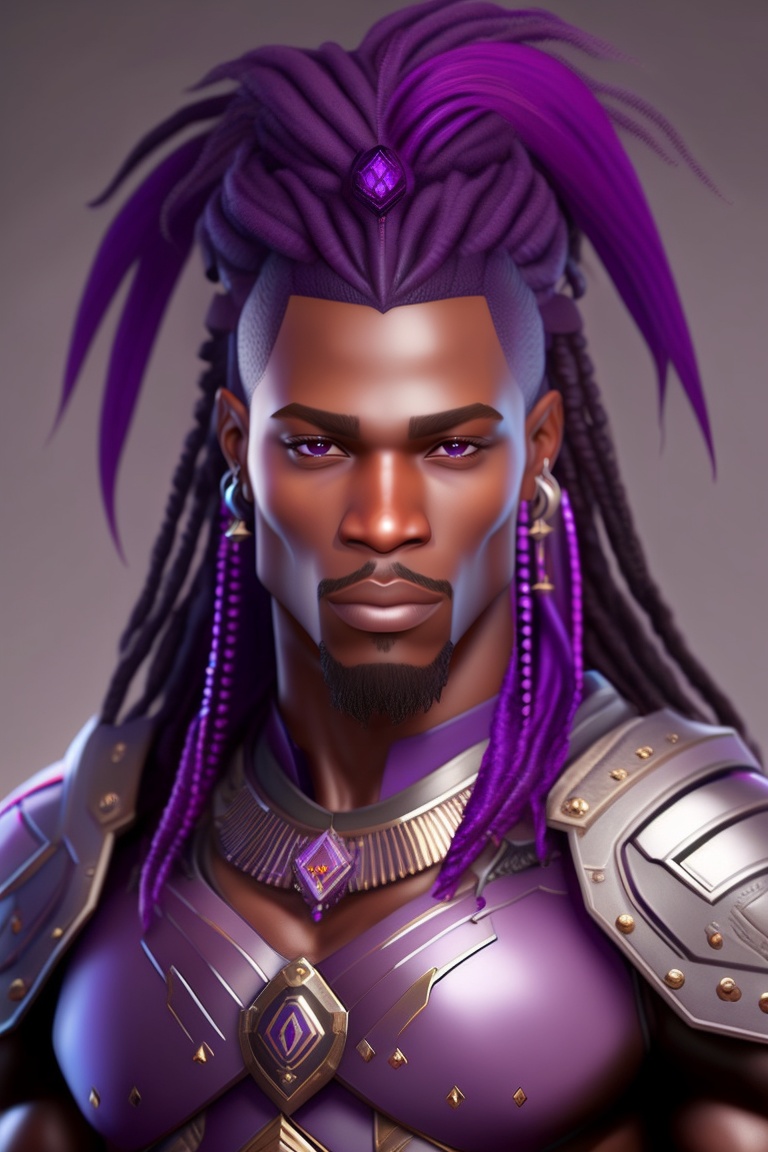 Lexica - Dark skinned, human, male, fighter, long purple dreadlocks ...