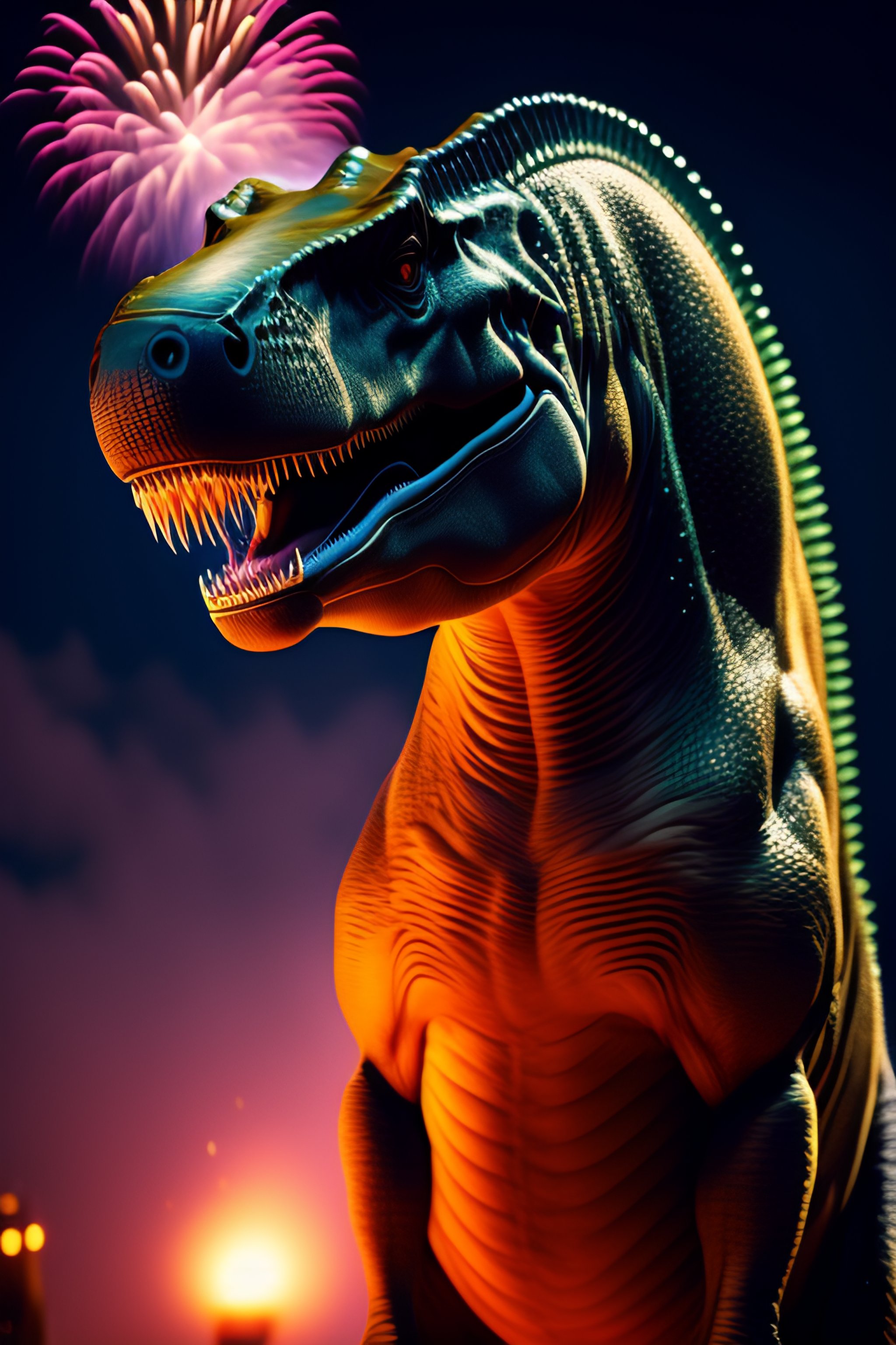 Lexica - A T-Rex staring at fireworks, cinematic, Pixar